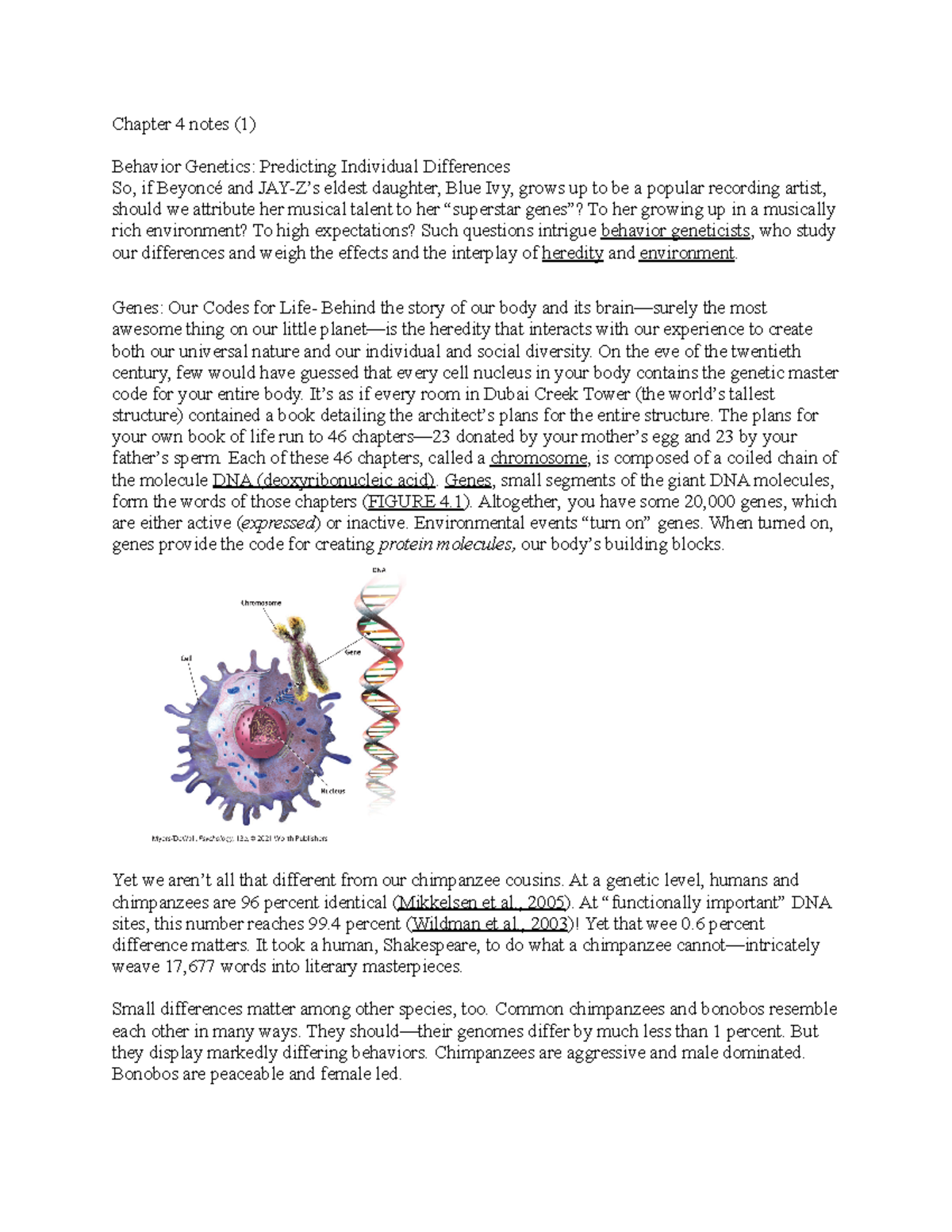 Chapter 4 notes - Dr. Ludwig - Chapter 4 notes (1) Behavior Genetics ...