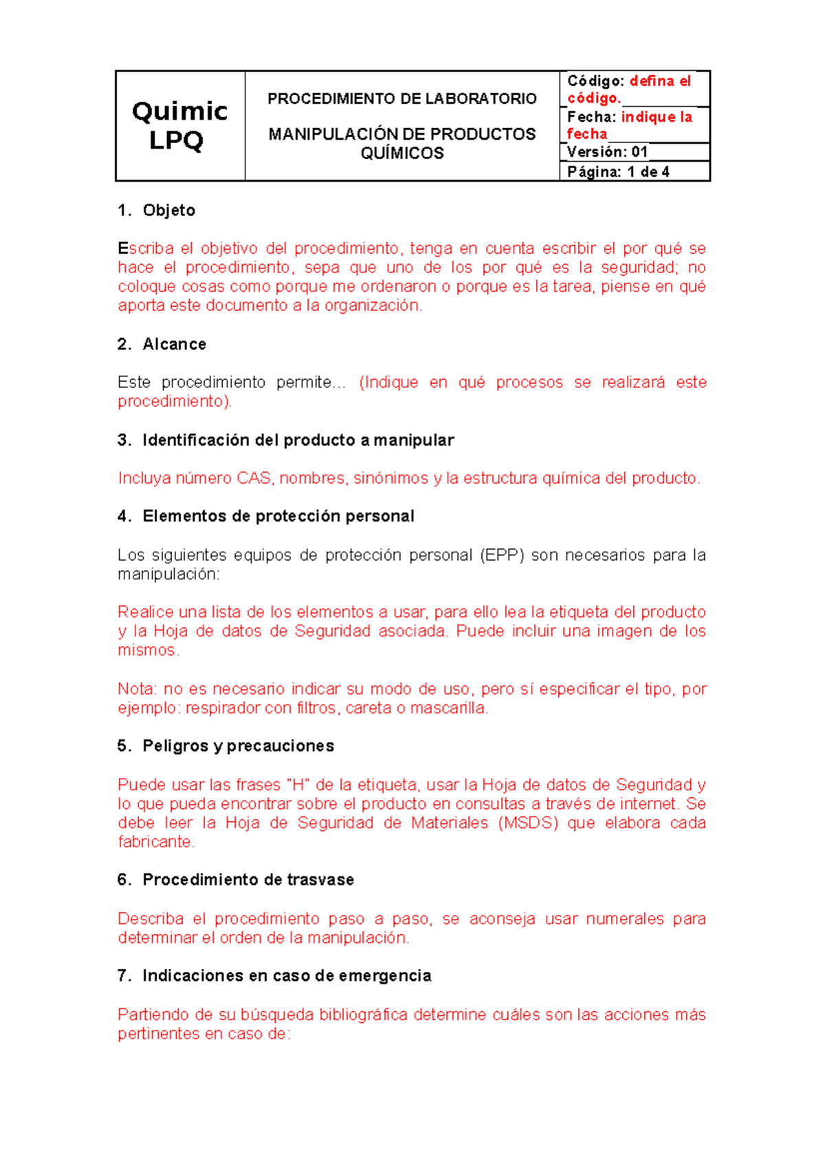 Manipulacion de productos quimicos AA2 - Quimic LPQ PROCEDIMIENTO DE LABORATORIO MANIPULACIÓN DE ...