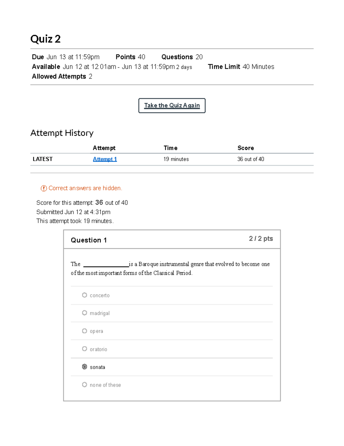 Quiz 2 for music from bach to rock occ 2019 - MUS A105 - OCC - Studocu