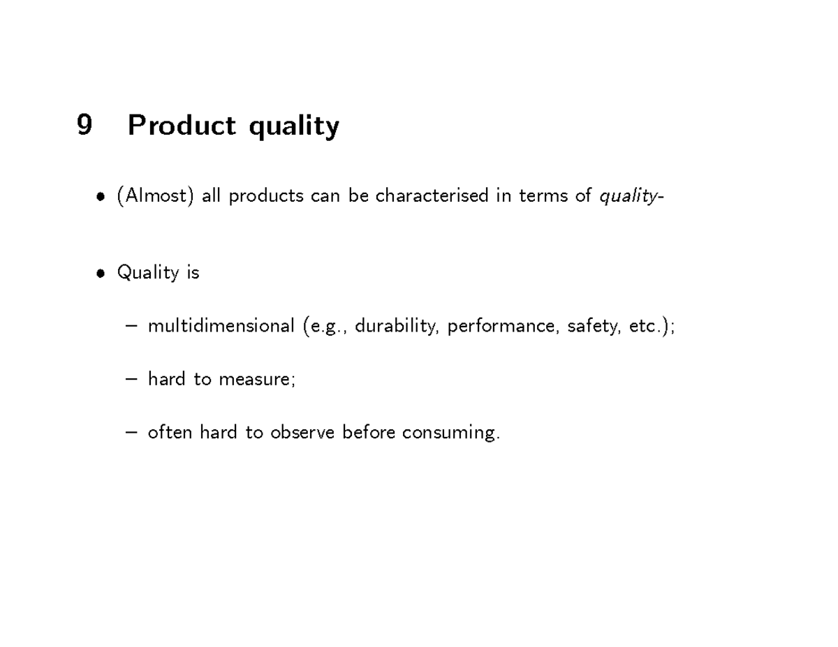 9. Quality - Apontamentos de economia industrial - 9 Product quality ...