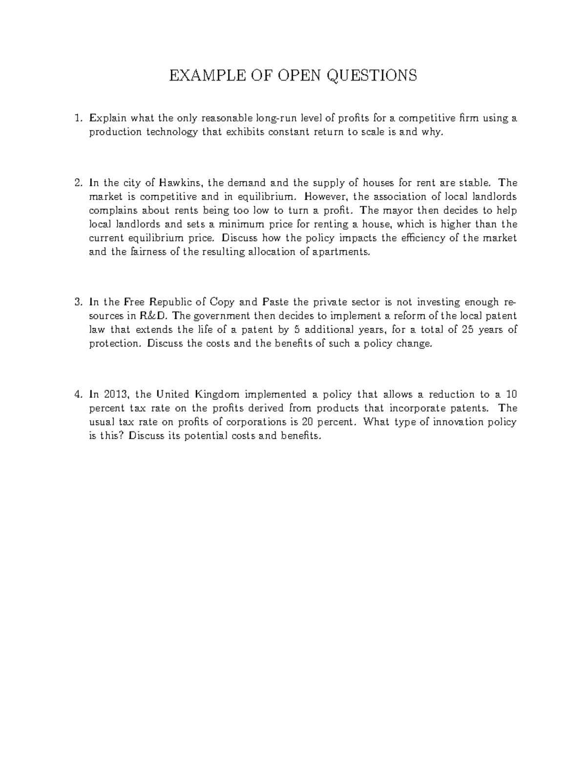 Exam like open questions 2020 - EXAMPLE OF OPEN QUESTIONS Explain what ...