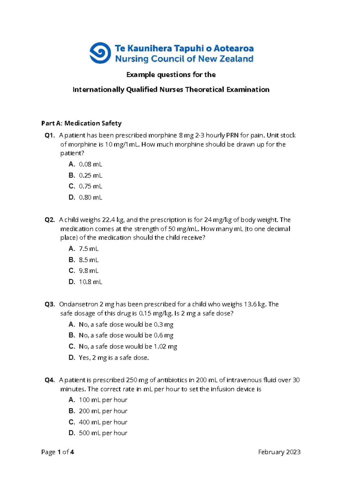 IQN Theoretical Examination example questions - Example questions for ...