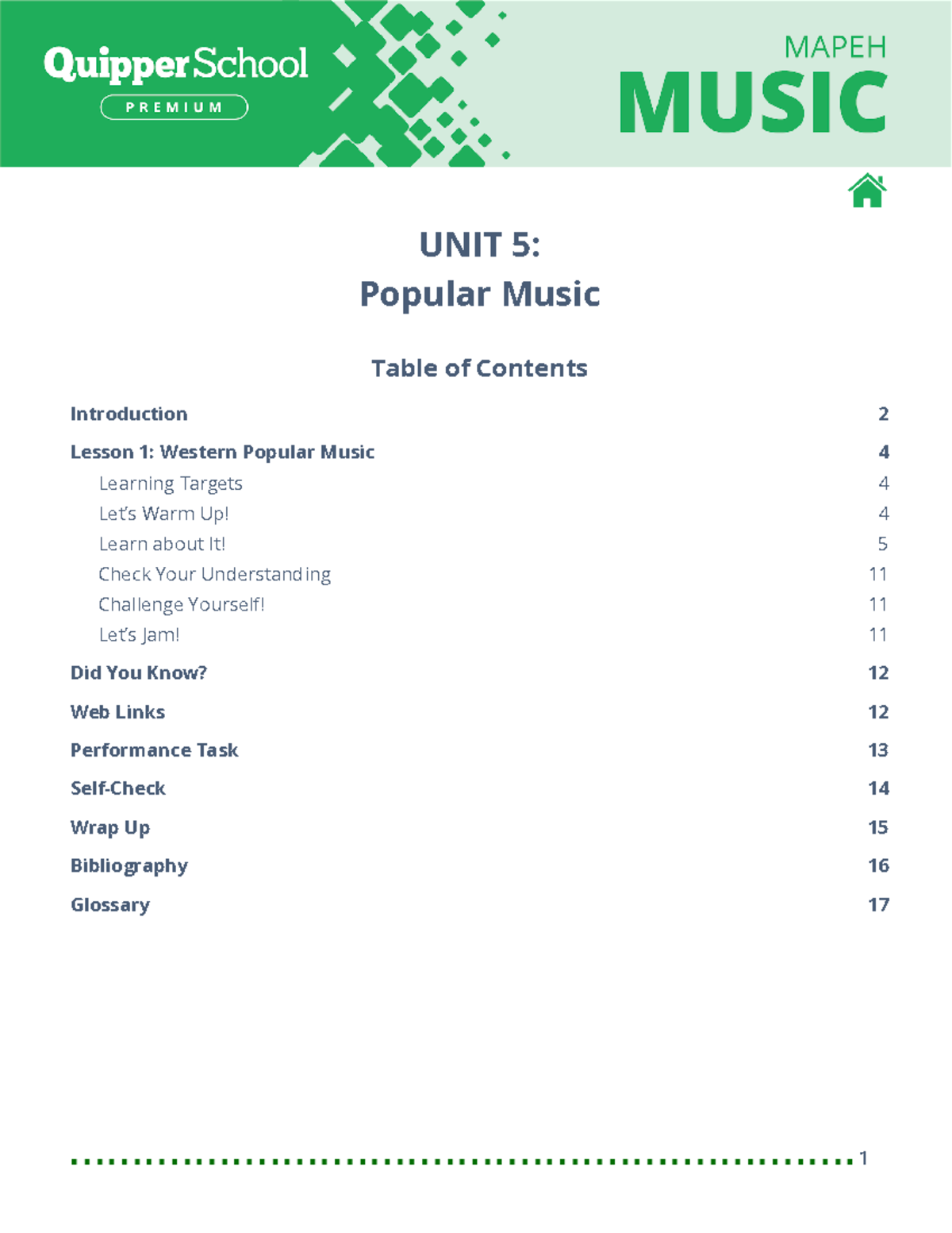 Final Music 10.5 Popular Music, 1 Lesson - UNIT 5: Popular Music ...
