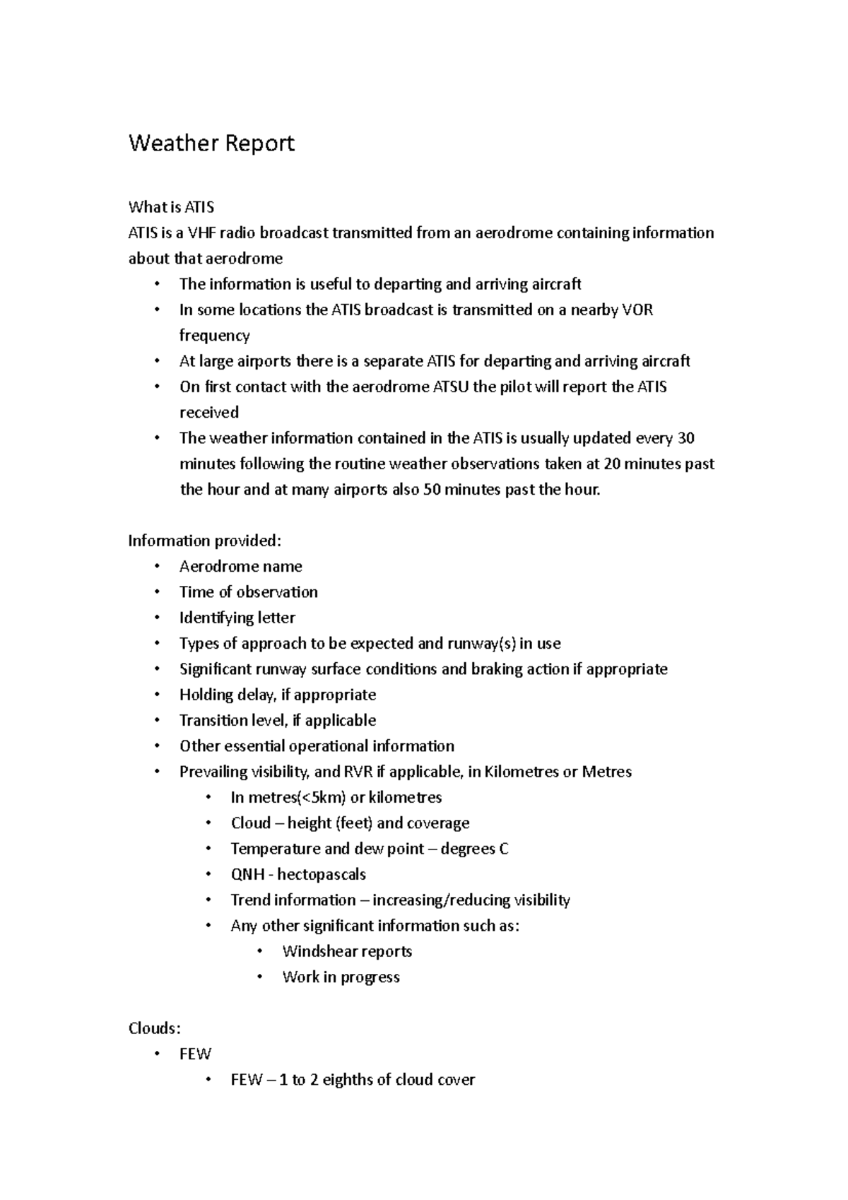 Weather Report - Notes for the subject - Weather Report What is ATIS ...