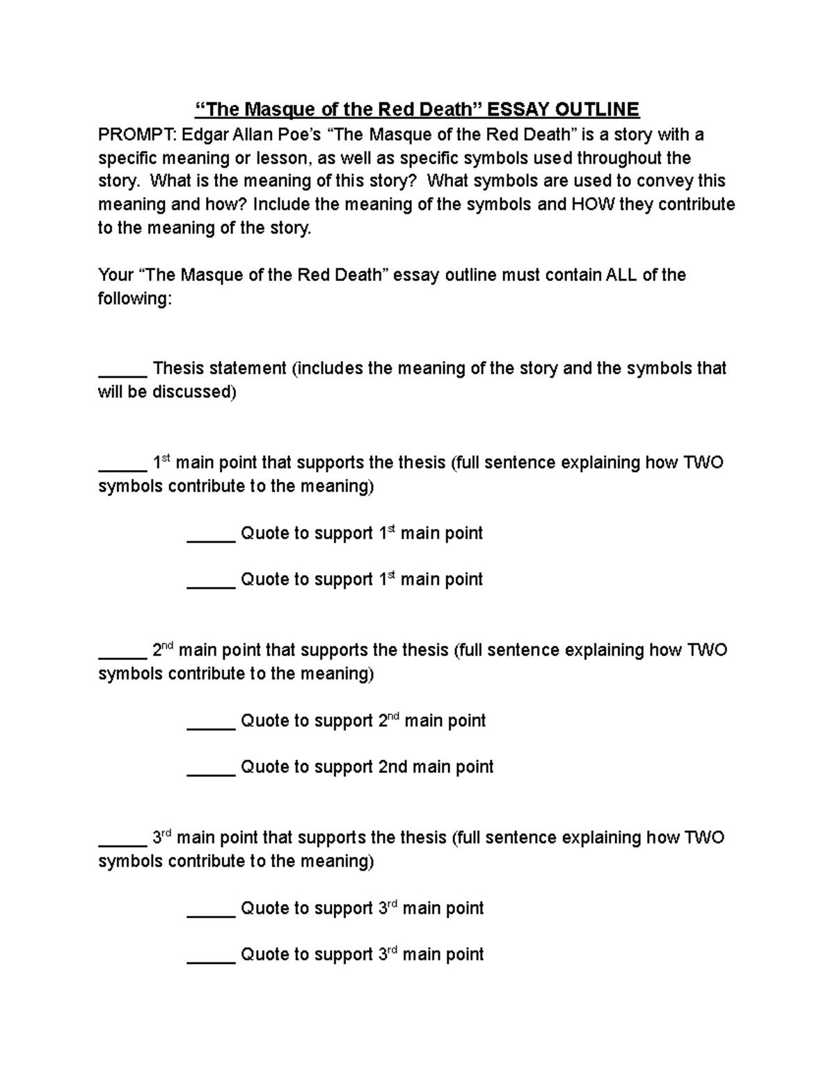 Copy of Outline - fECfecE - “The Masque of the Red Death” ESSAY OUTLINE ...