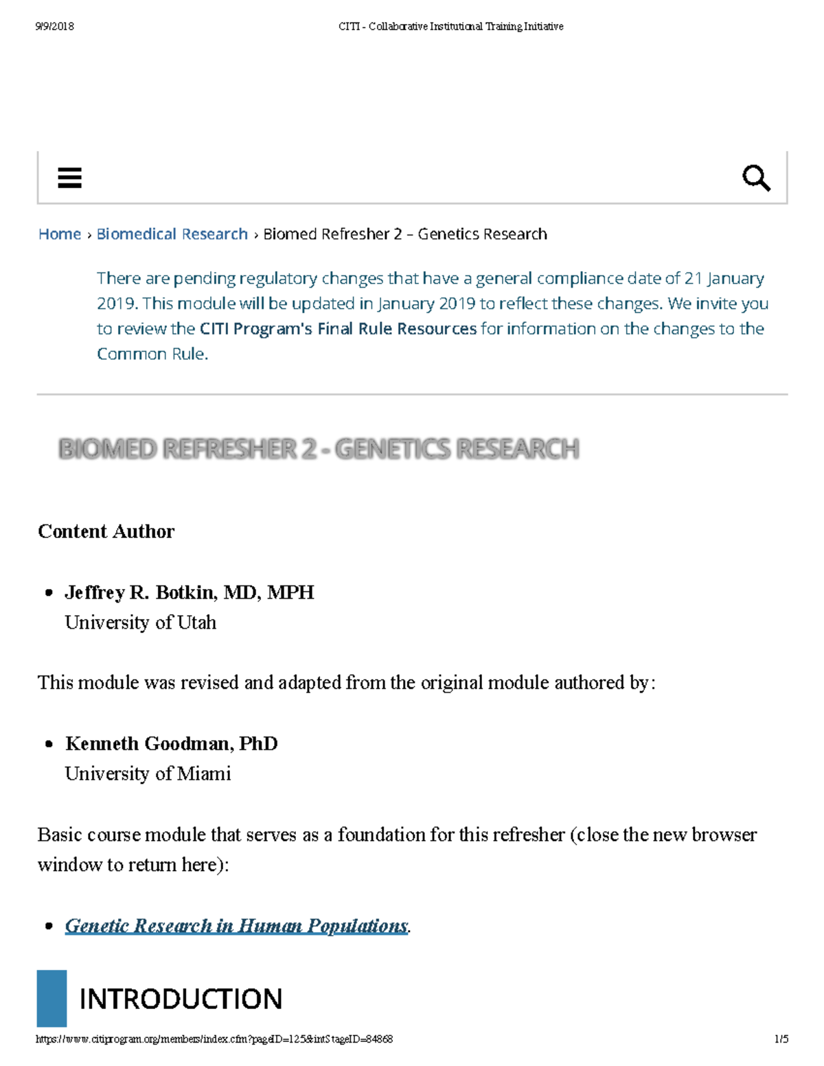 CITI - 2- Genetics Research - Home › Biomedical Research › Biomed ...