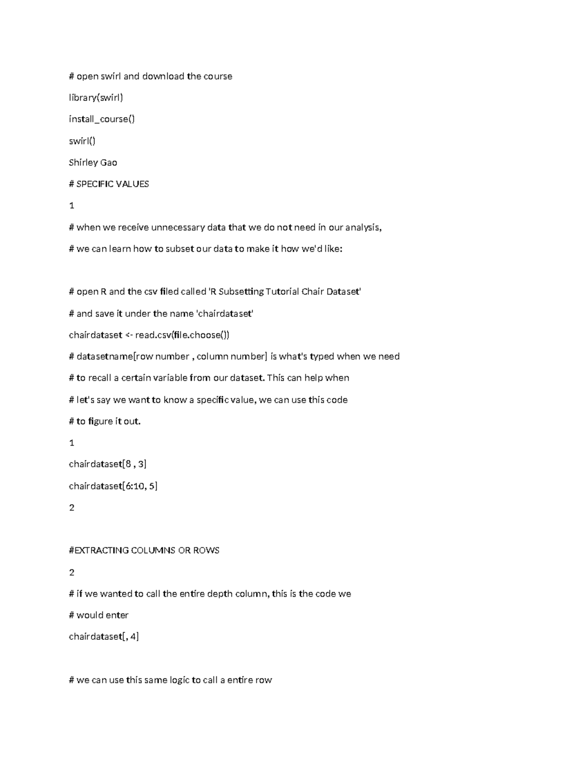 Week 9 Pre-Lab - notes - open swirl and download the course library ...