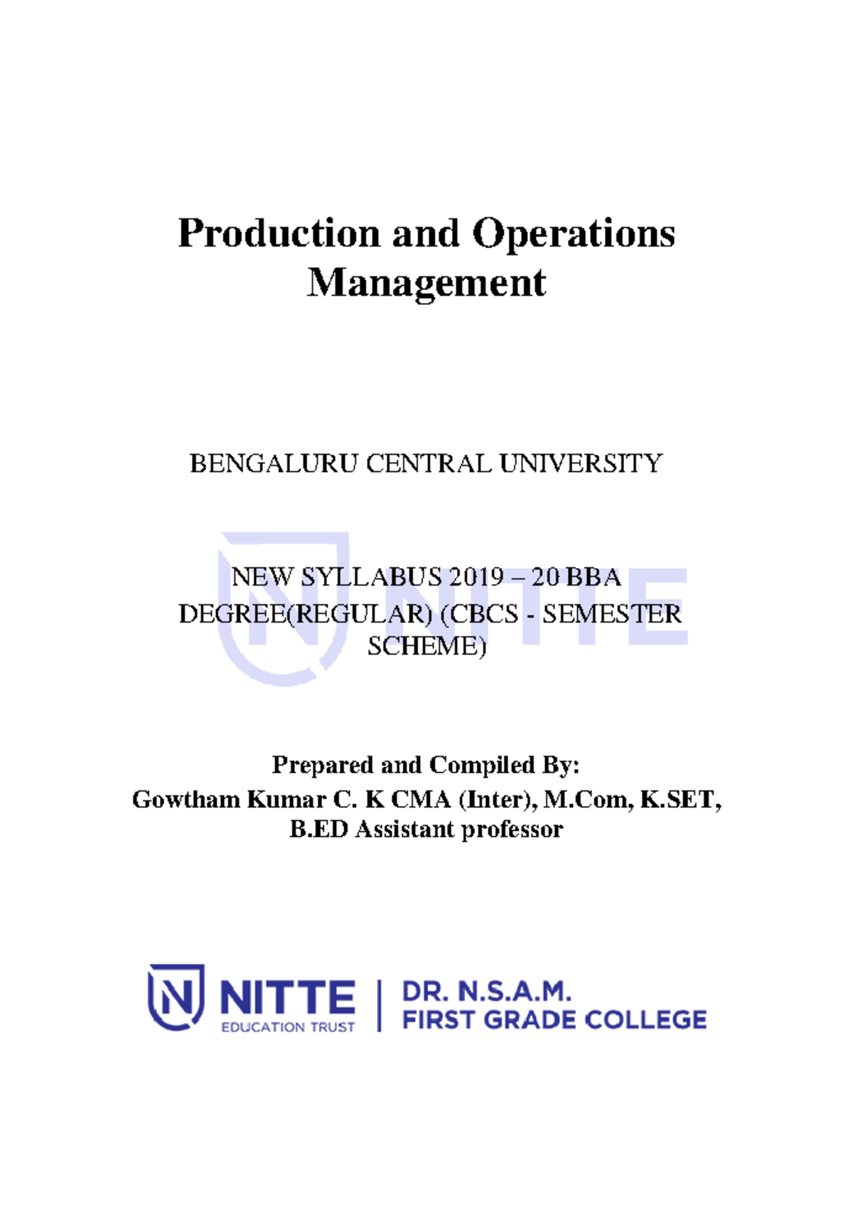 II BBA - Production and Operations Management pdf notes - Deprecated ...
