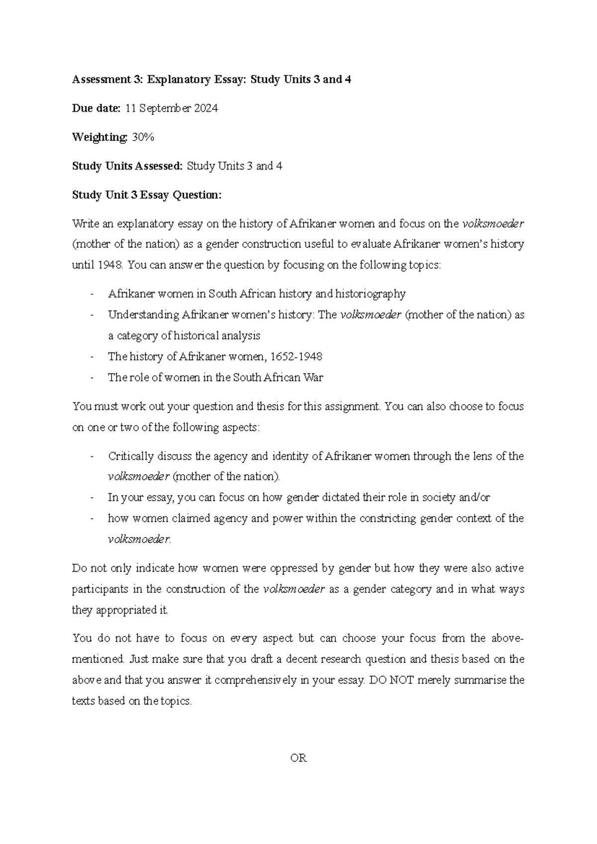 Assignment 3 - Assessment 3: Explanatory Essay: Study Units 3 and 4 Due ...