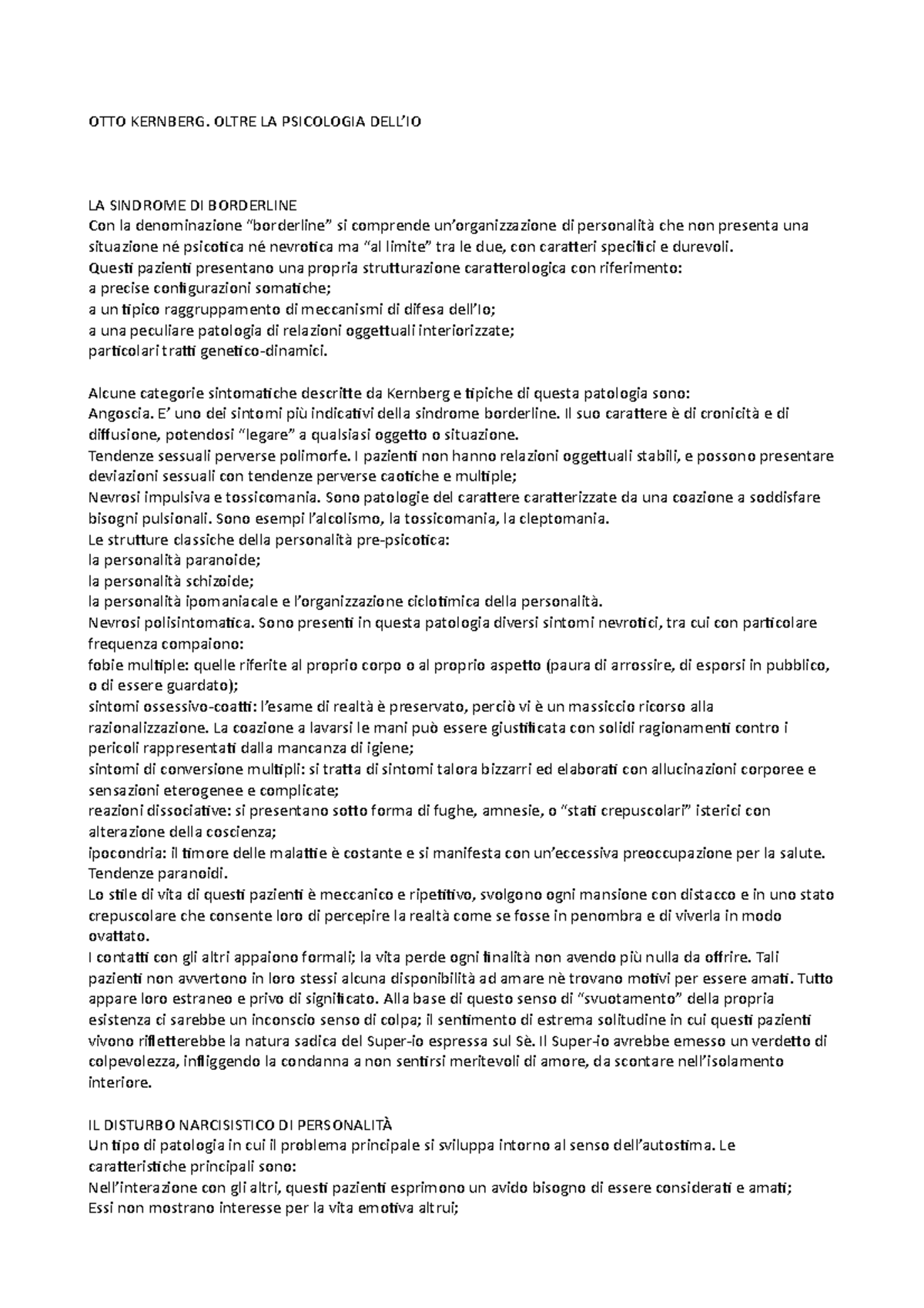 OTTO Kernberg - sindrome borderline, disturbo narcisistico della ...