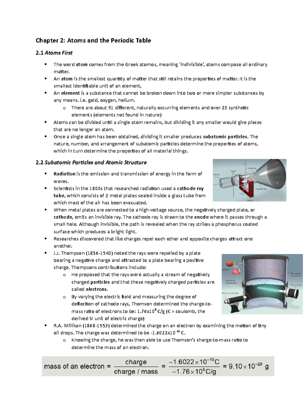 atoms and periodic table - Chapter 2: Atoms and the Periodic Table 2 ...