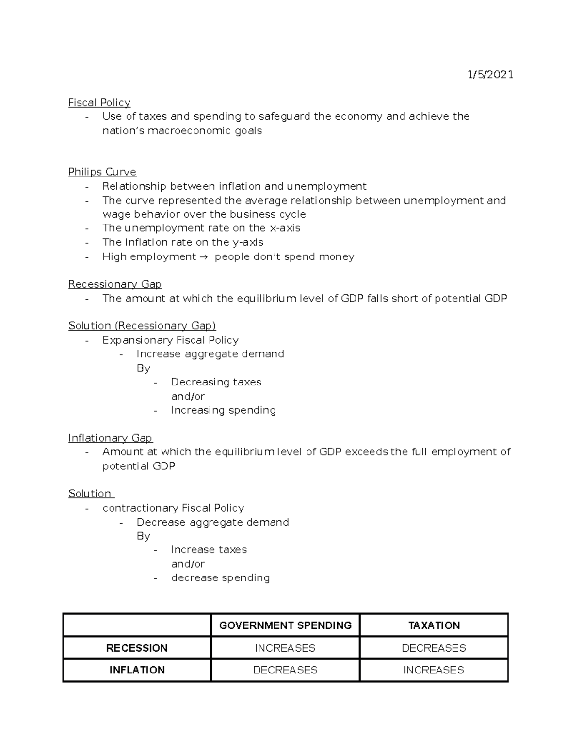 AP MACROECONOMICS January Notes - 1/5/ Fiscal Policy - Use of taxes and ...