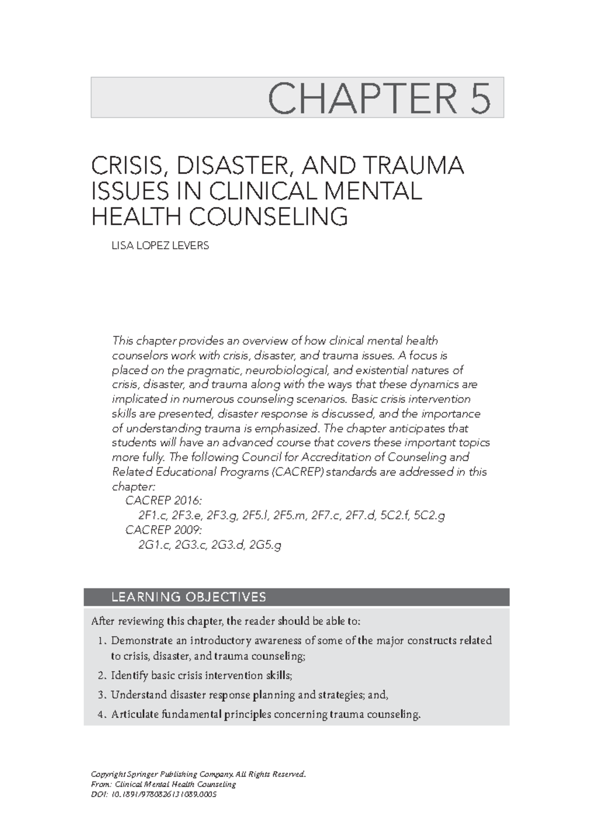 Crisis trauma - RESEARCH - CHAPTER 5 CRISIS, DISASTER, AND TRAUMA ...
