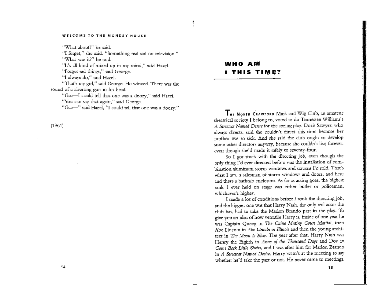 Short Story Who Am I This Time by Kurt Vonnegut - Studocu