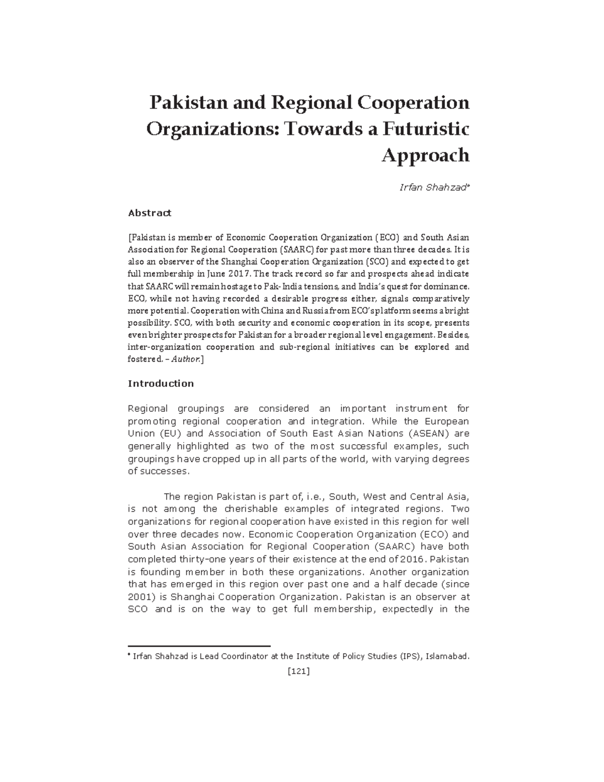 pakistan and regional cooperations - Pakistan and Regional Cooperation ...
