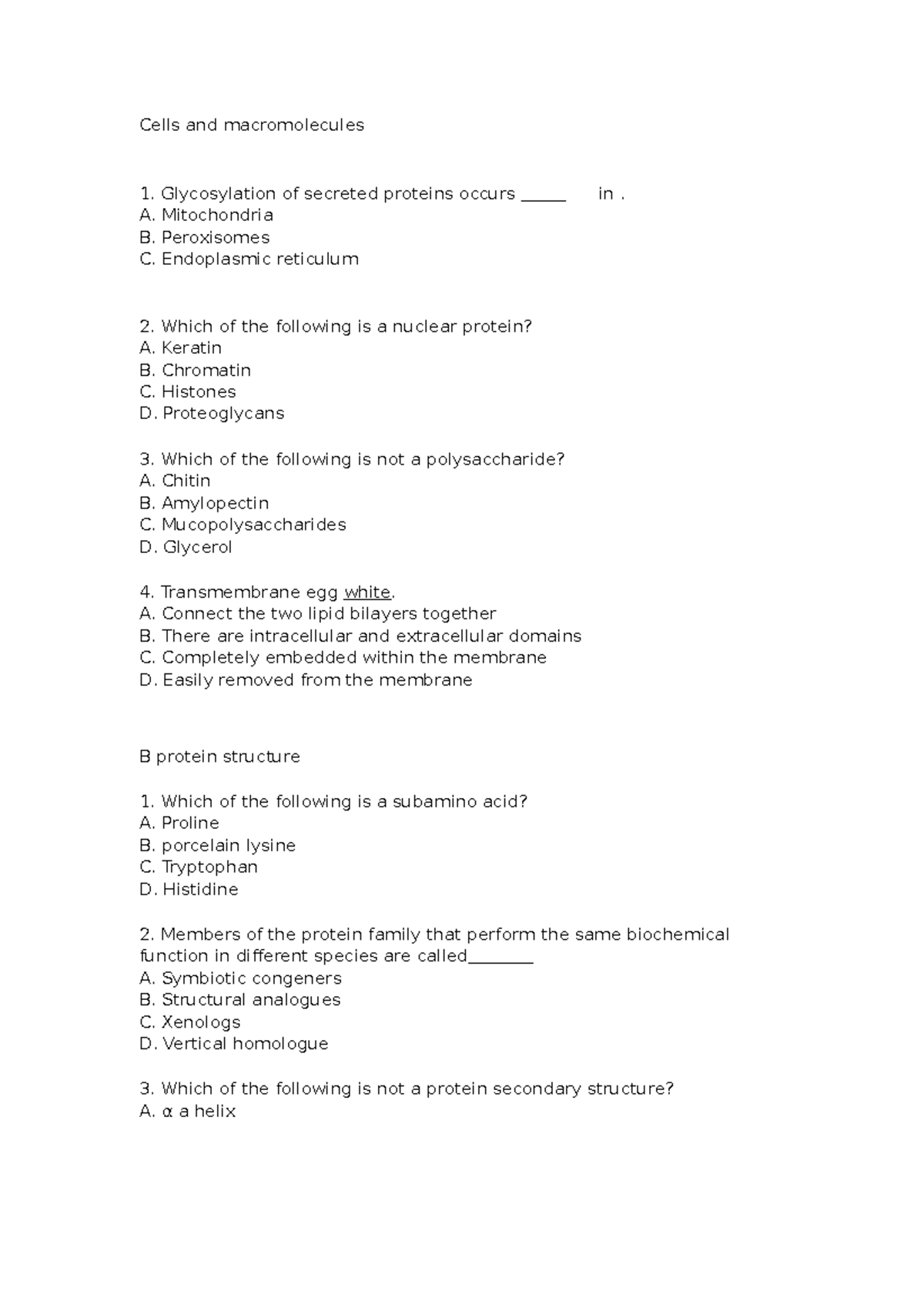 Cells and macromolecules BIOL160 - Cells and macromolecules 1 ...