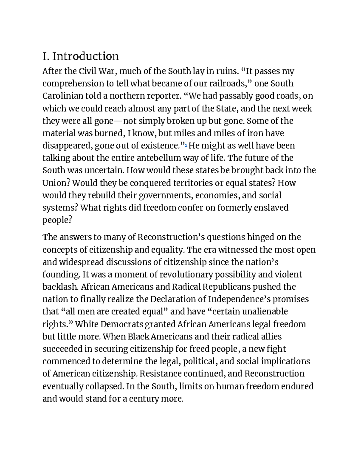 Reconstruction - Notes - I. Introduction After the Civil War, much of ...