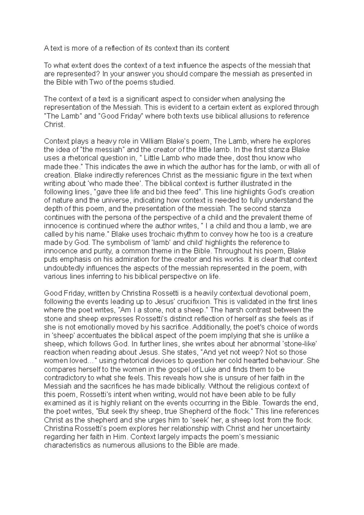 Essay on context - A text is more of a reflection of its context than ...