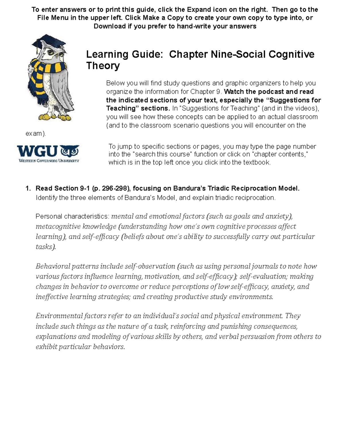 Chapter 9 Learning Guide - To enter answers or to print this guide ...