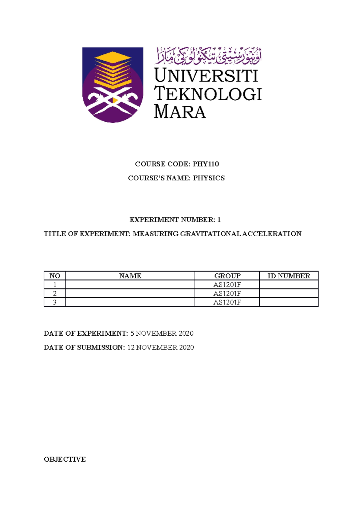 MEASURING GRAVITATIONAL ACCELERATION - To determine the acceleration ...