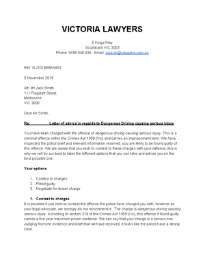 Letter of advice assessment - Task A letter of advice on a statutory ...