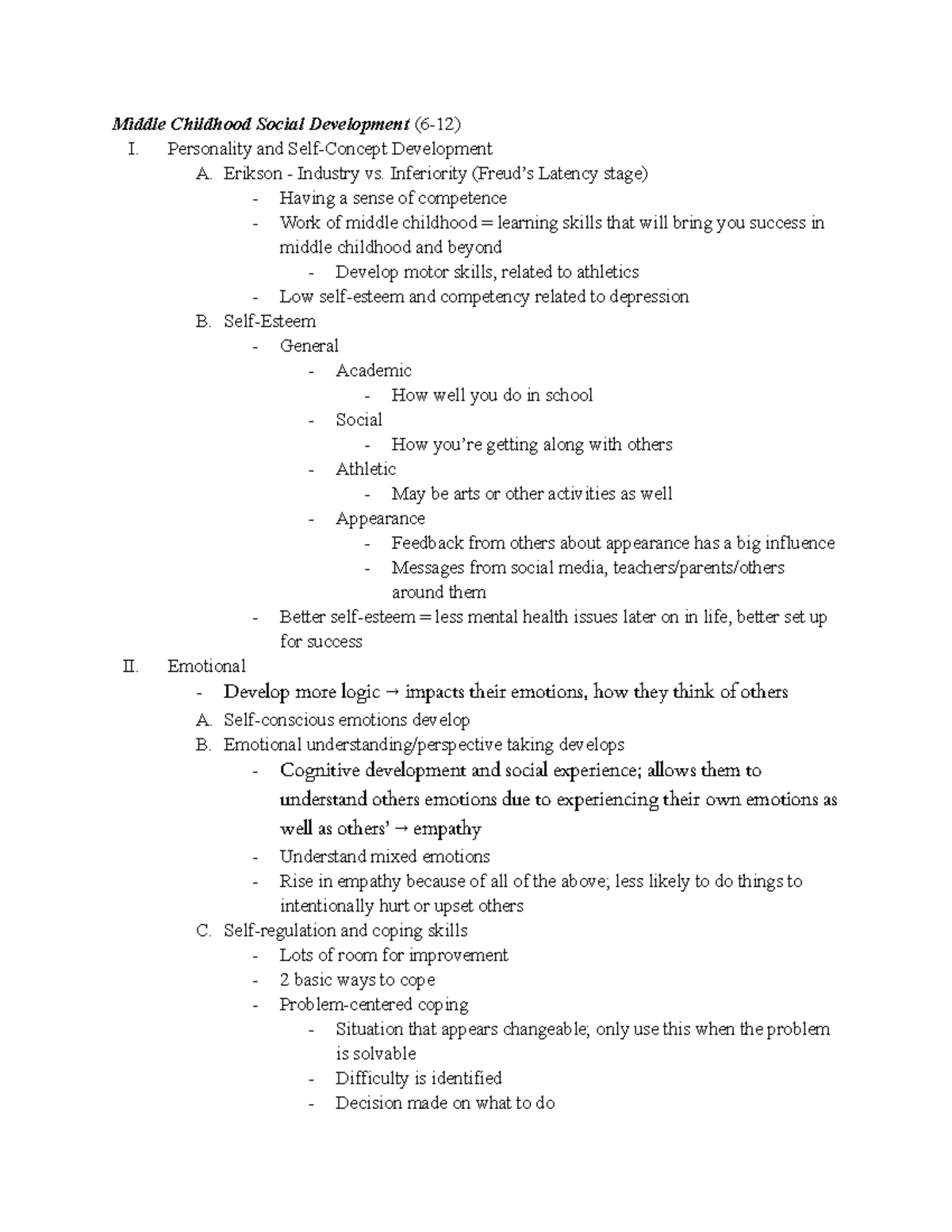 Chapter 10 Lecture Notes: Middle Childhood Social Development - Middle ...