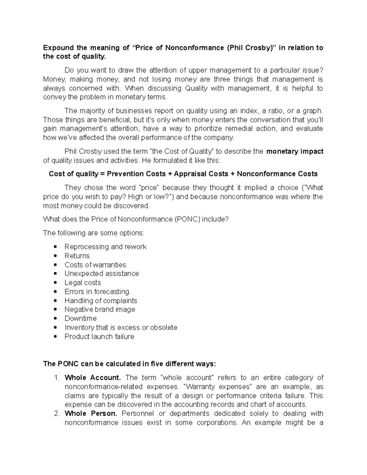 PONC BUMA - "price of Nonconformance" - Expound the meaning of “Price ...