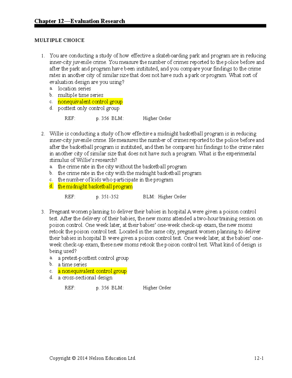Chapter 12 review questions - Chapter 12—Evaluation Research MULTIPLE ...