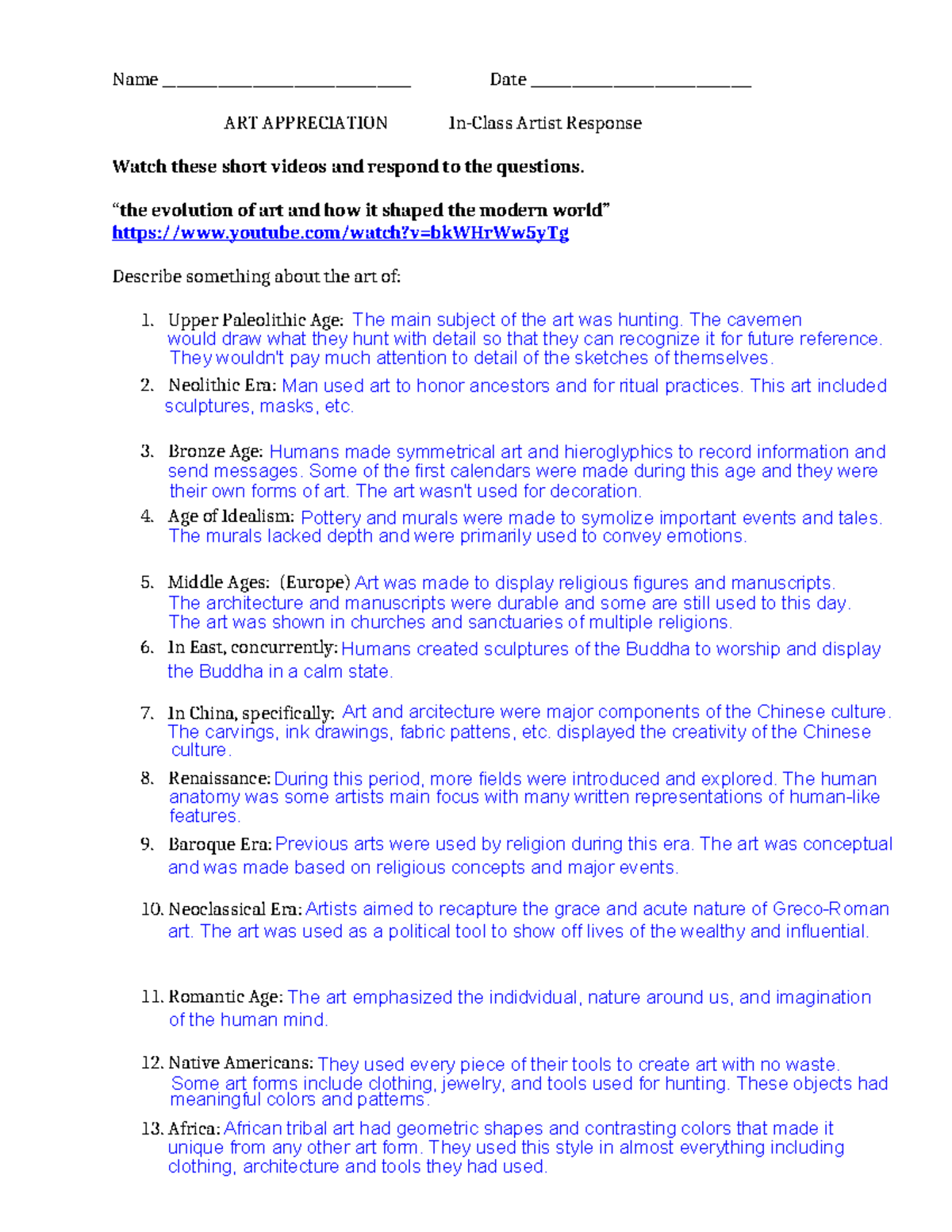 Video Responses 2 - Name ____________________________________ Date