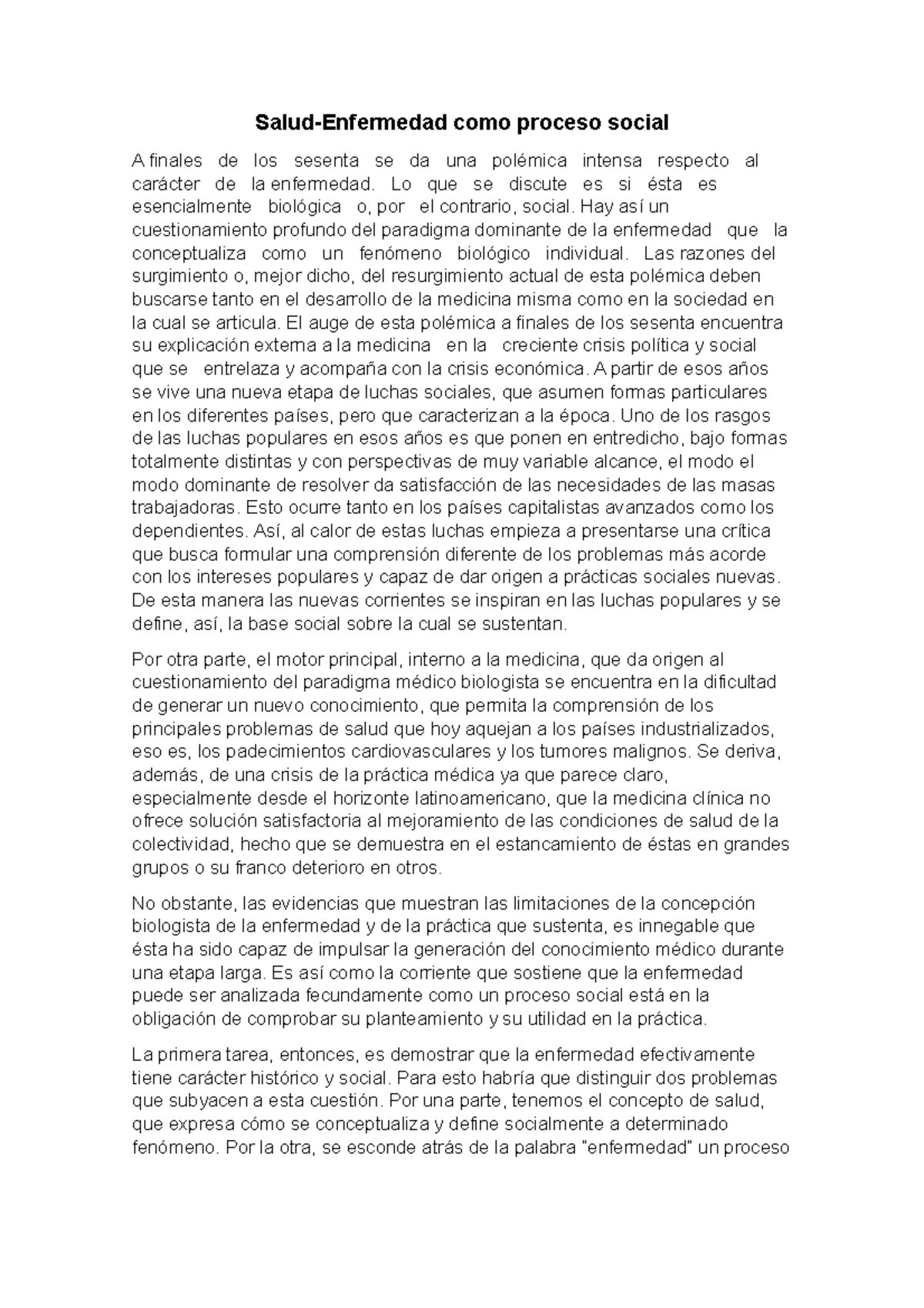 La Salud-Enfermedad como proceso social - Salud-Enfermedad como proceso social A finales de los ...