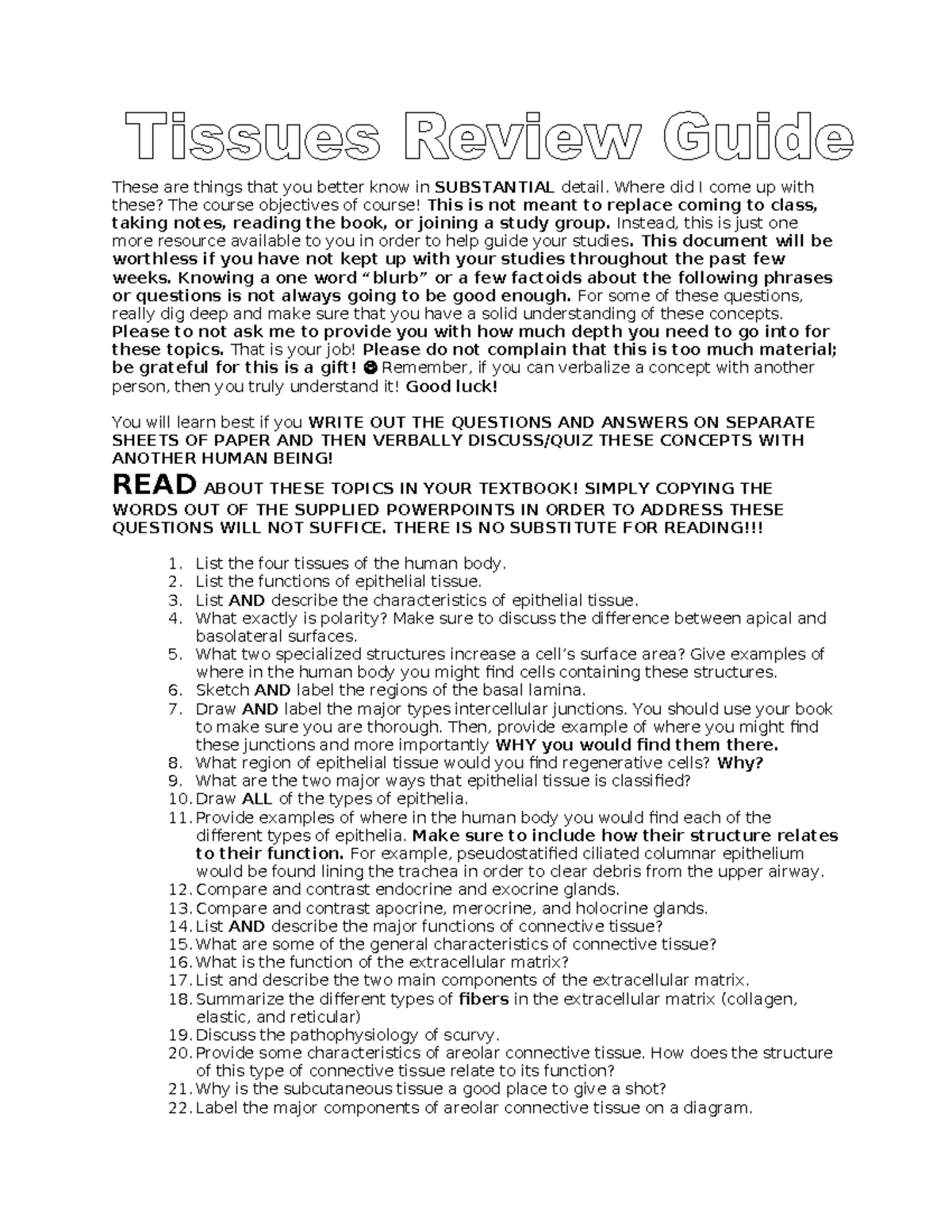 Module 4 Tissues Review Guide - These are things that you better know ...