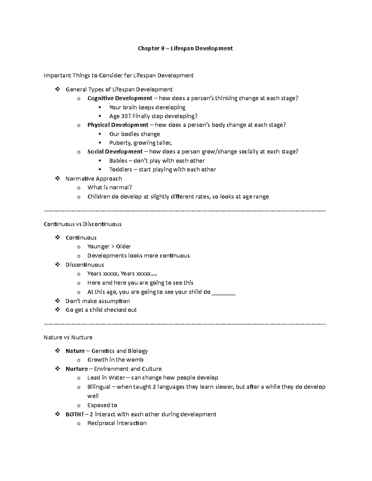 Chapter 9 - Child Development - Quiz - Chapter 9 – Lifespan Development Important Things to ...