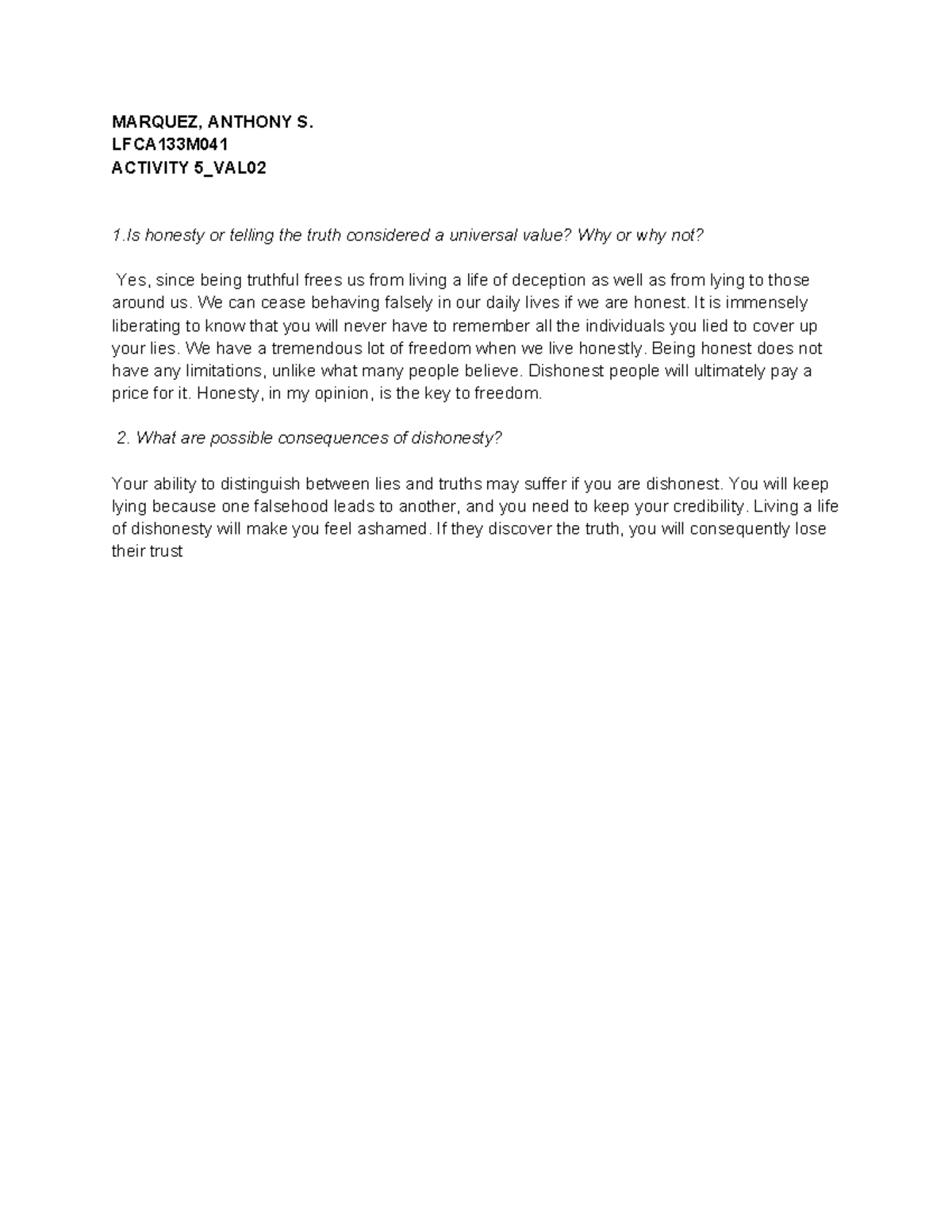 Activity 5 (VAL02) - . - MARQUEZ, ANTHONY S. LFCA133M ACTIVITY 5_VAL 1 ...
