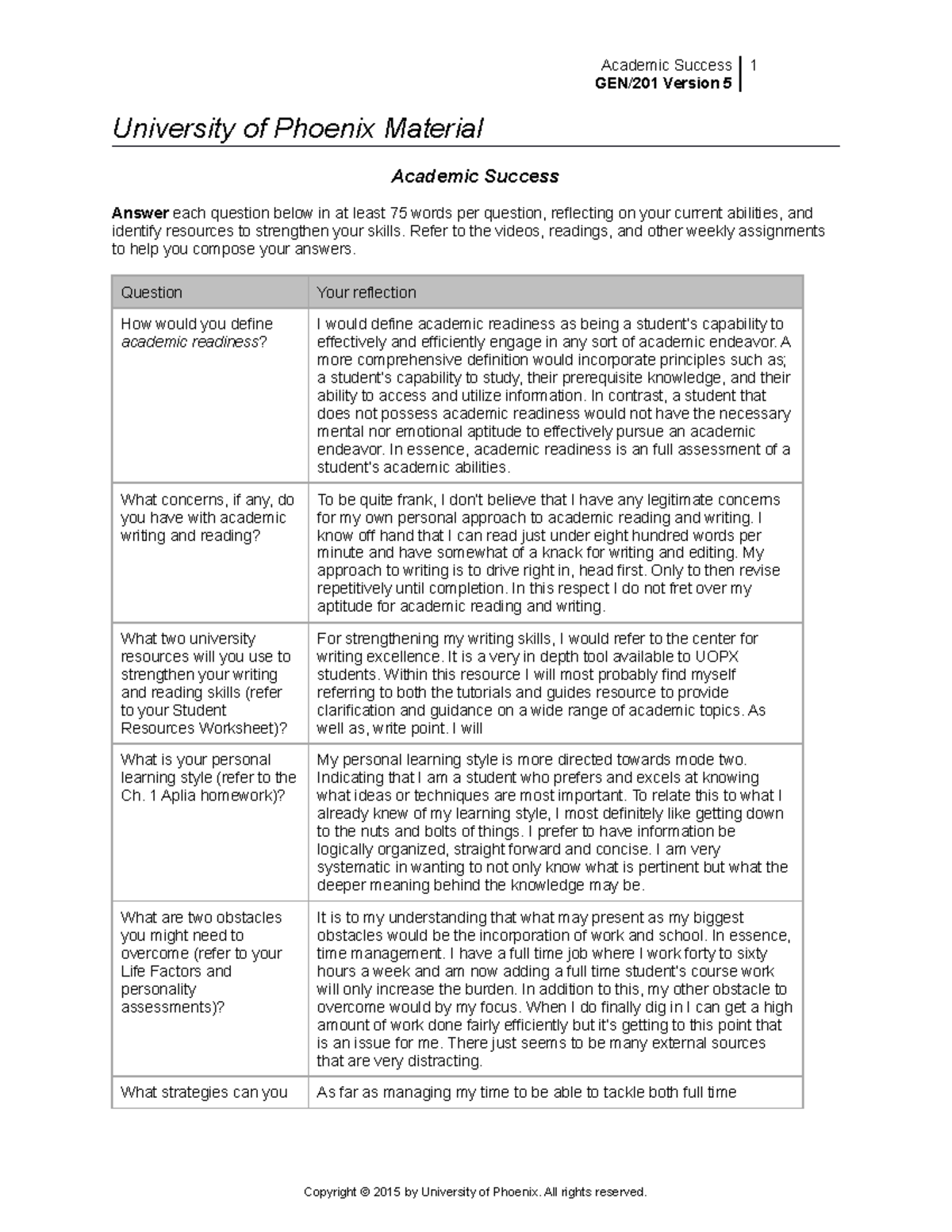 Preparing for Academic Success - Academic Success GEN/201 Version 5 1 ...