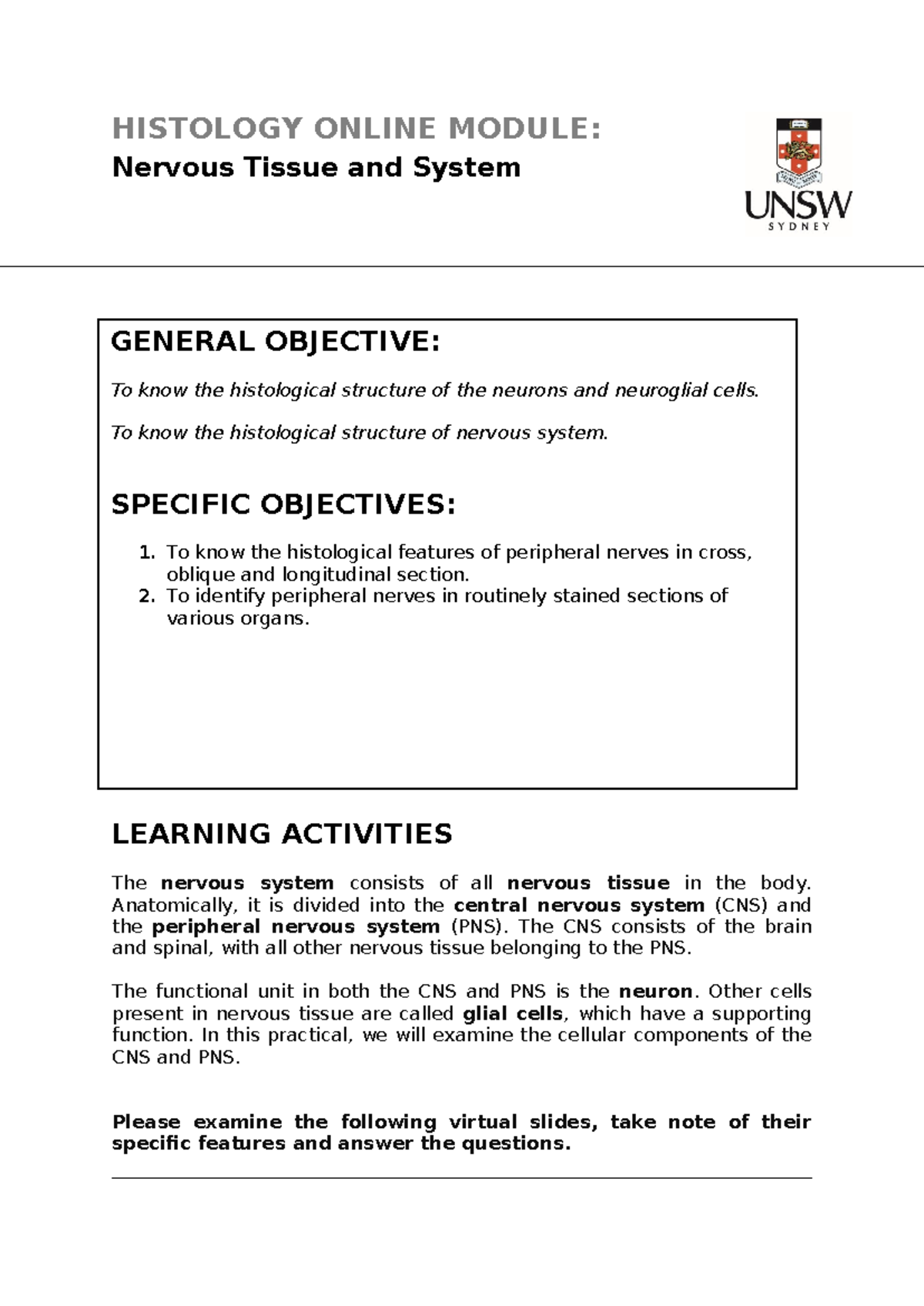 ANAT2241 - Nervous Tissue and System Practical - HISTOLOGY ONLINE ...