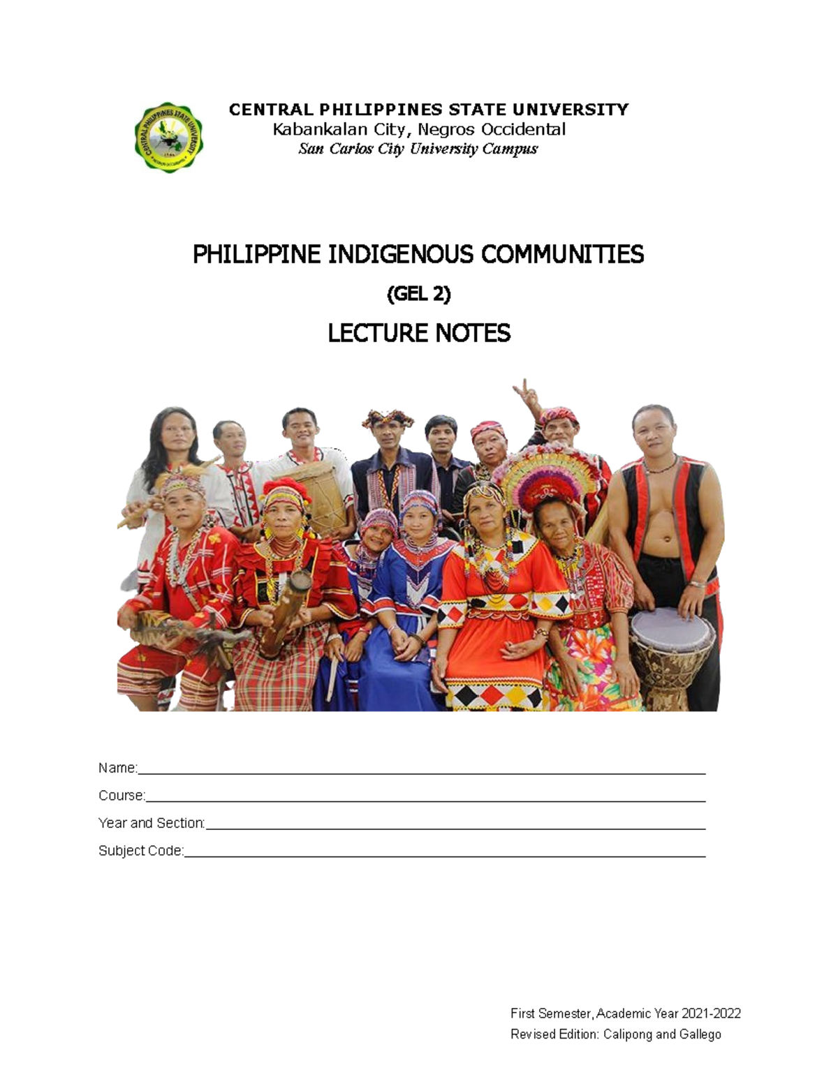 GEL 2 Philippine Indigenous Communities Module - CENTRAL PHILIPPINES STATE UNIVERSITY Kabankalan ...