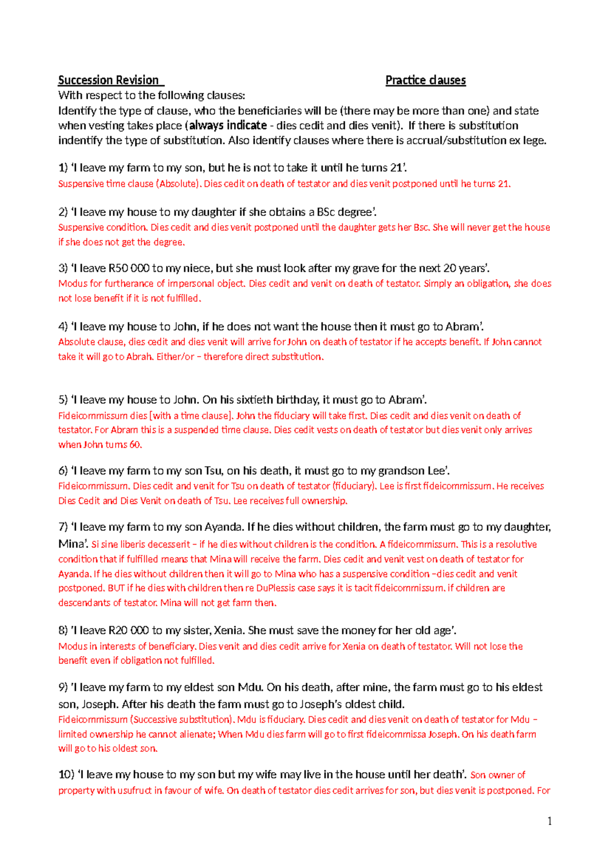 Succession Clauses Examples 2021 - Succession Revision Practice clauses ...