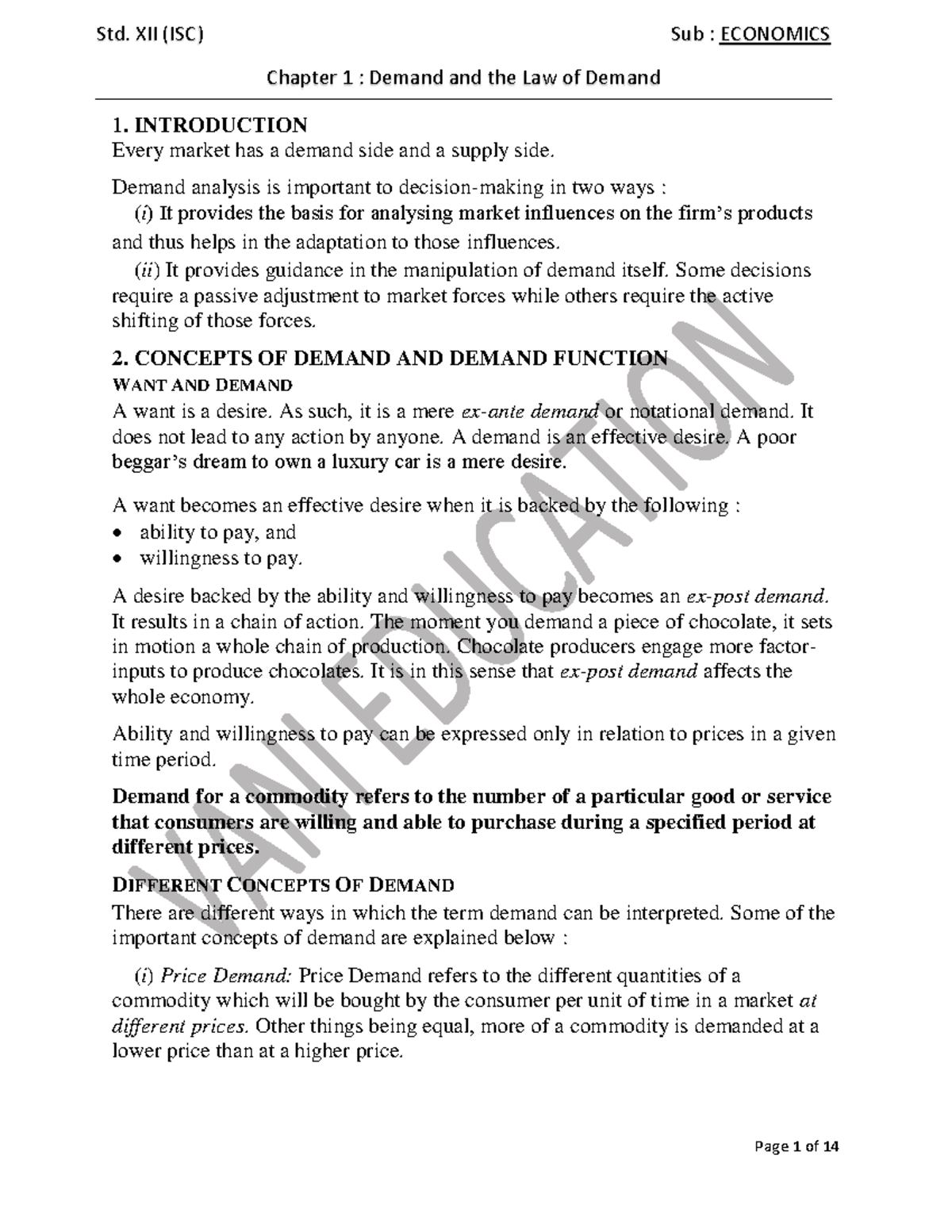 Economics Material Ch-1 Theory of Demand - 1. INTRODUCTION Every market ...