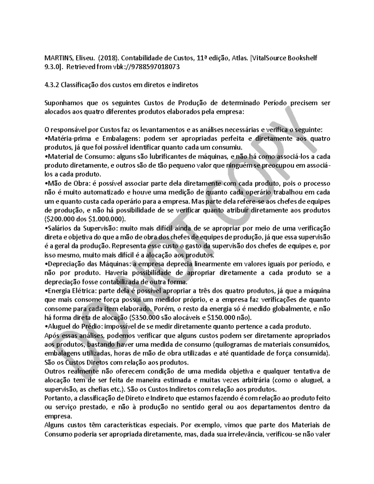 Custo Direto e indireto fixo e variável - MARTINS, Eliseu. (2018 ...