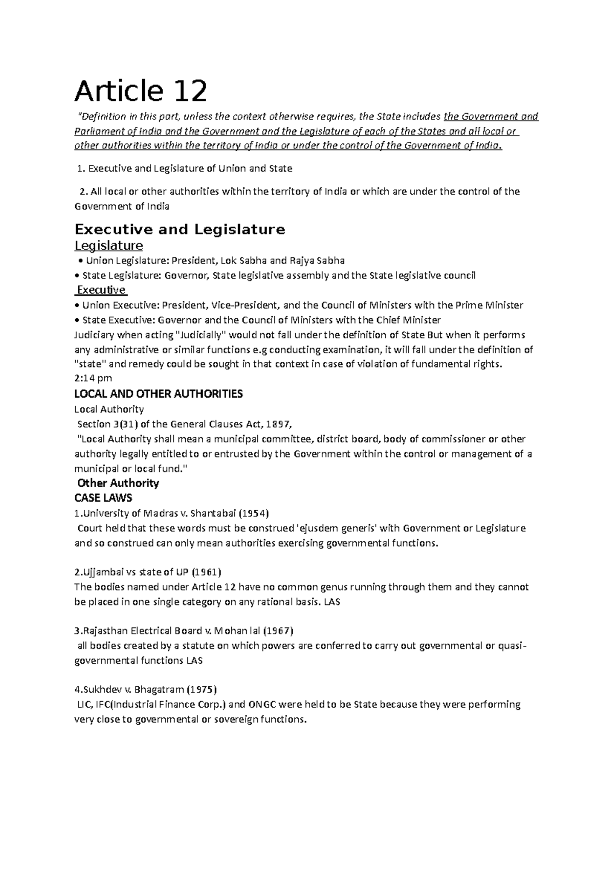 Consti - costutional law - Article 12 "Definition in this part, unless ...