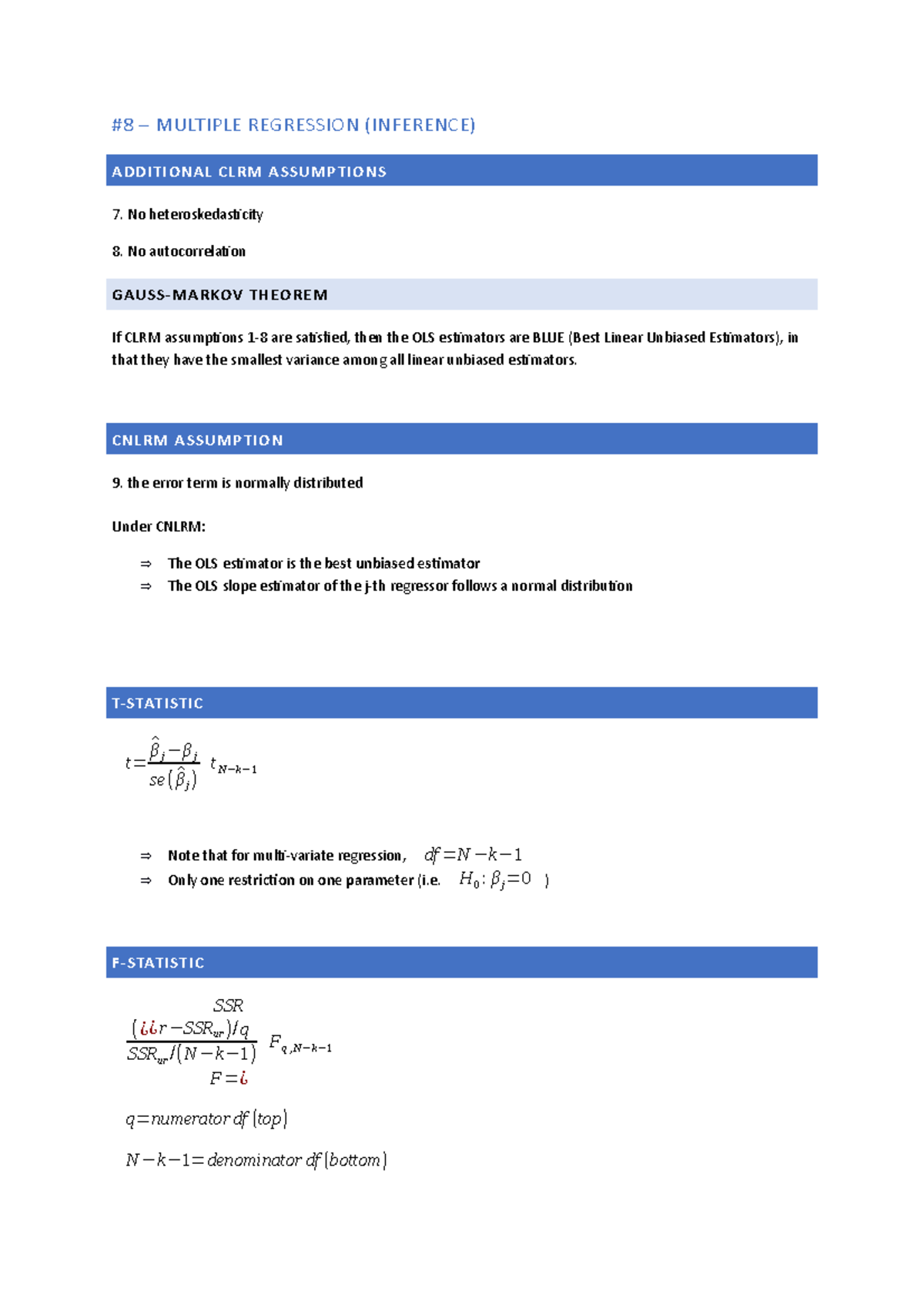 8 - Multiple Regression (Inference) - #8 – MULTIPLE REGRESSION (INFERENCE) ADDITIONAL CLRM - Studocu