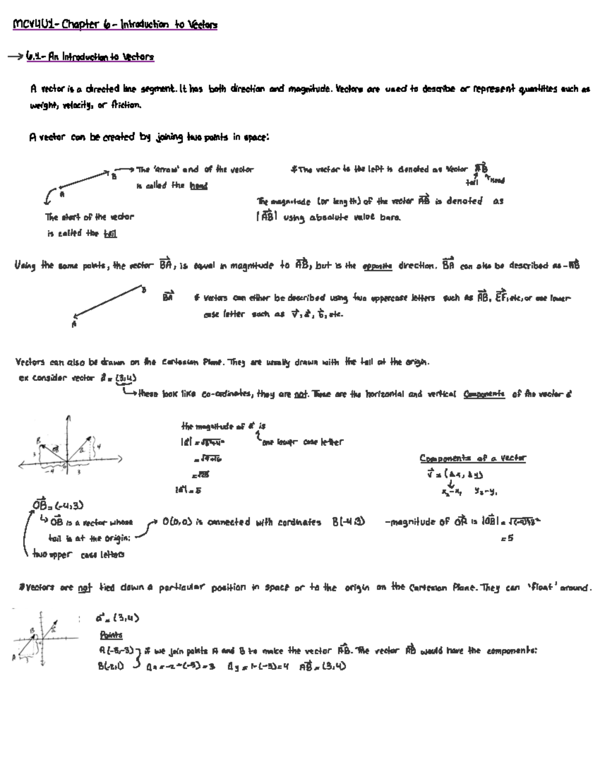 Unit 6 Notes - ..... - MCV4U1-Chapter 6 - Introduction to Vectors -> b ...