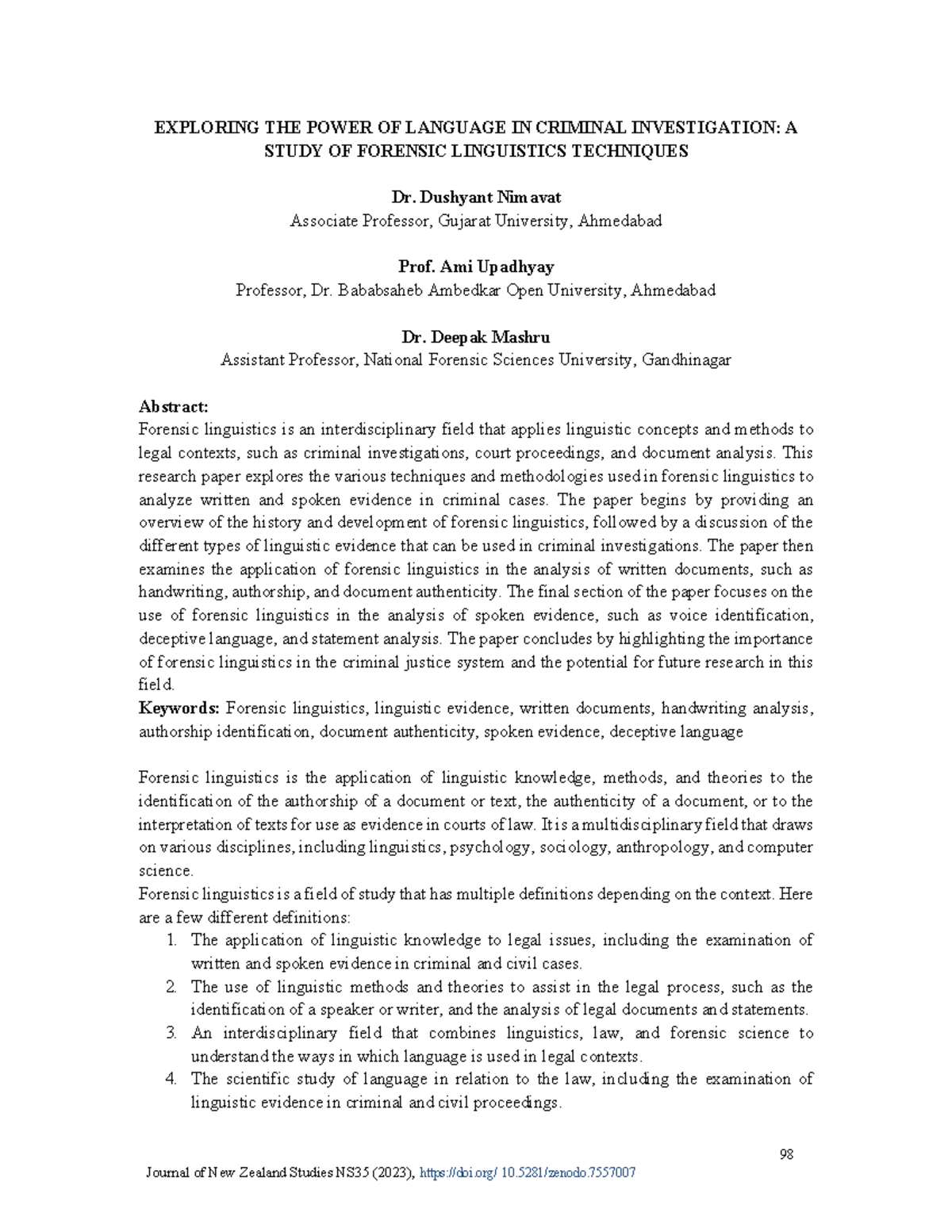 Exploring THE Power OF Language IN Criminal Investigation - 98 ...