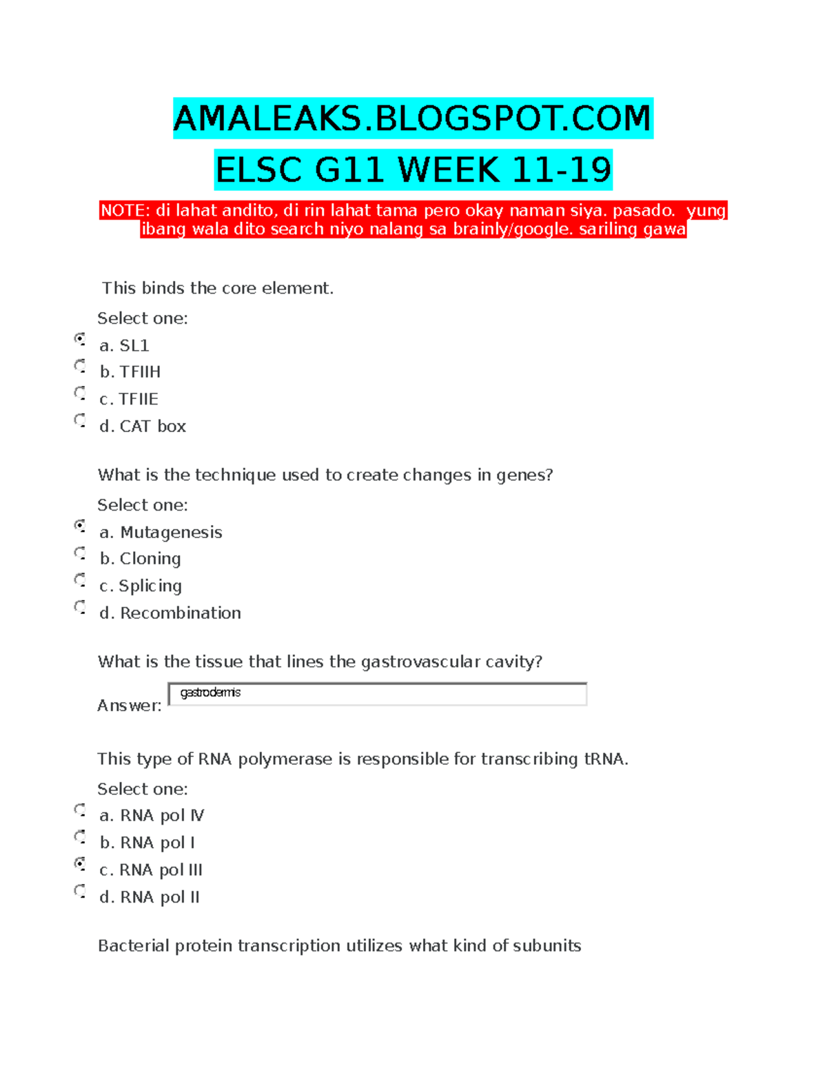 [ Amaleaks. Blogspot.COM] ELSC WEEK 11-19 - AMALEAKS.BLOGSPOT ELSC G11 WEEK 11- NOTE: di lahat ...