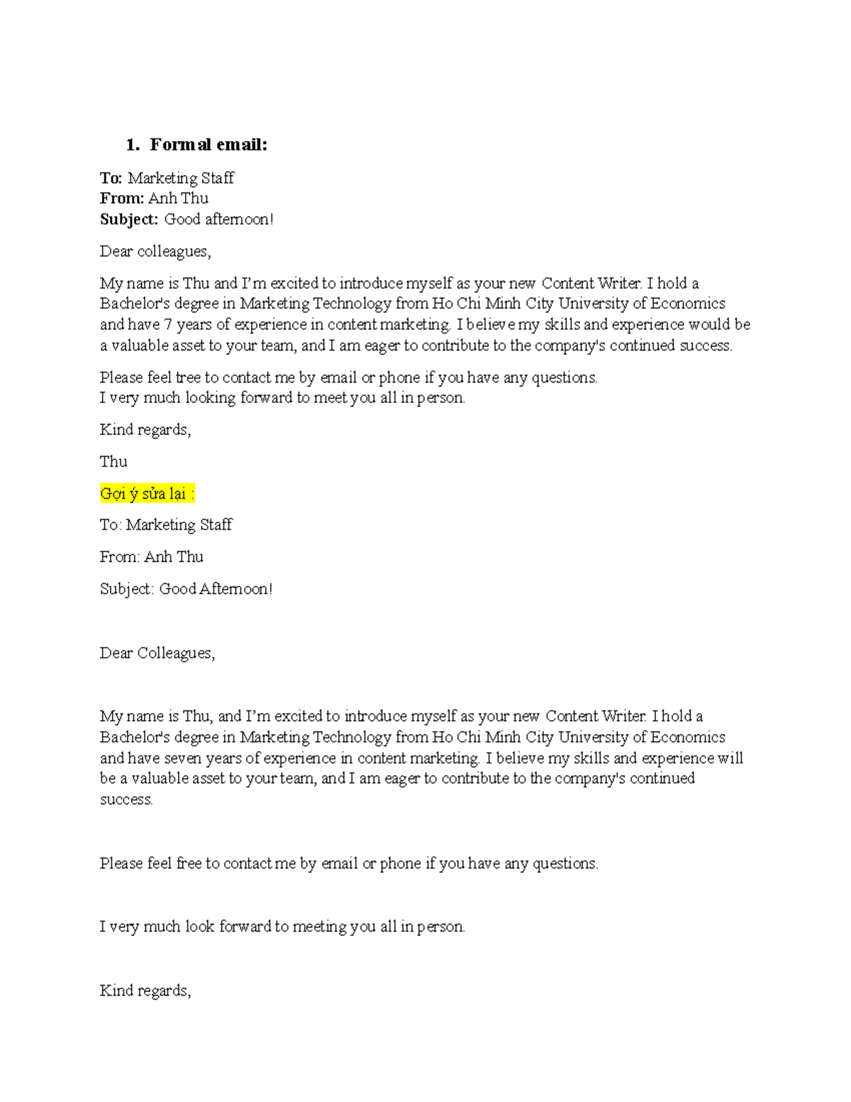 C4 - Nguyen Thi Anh Thu - STT 34 - 1. Formal email: To: Marketing Staff ...