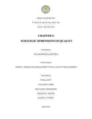 Chapter 2 Strategic Dimensions of Quality WR1 - OSIAS COLLEGES INC. F ...