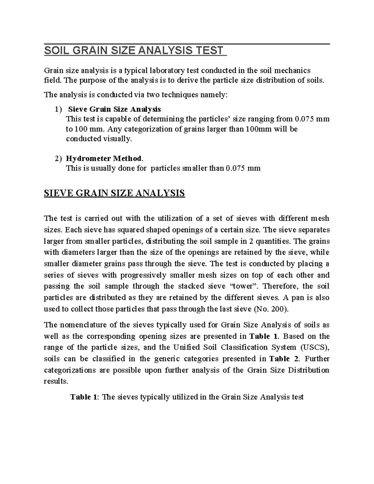 Sieve analysis test - SOIL GRAIN SIZE ANALYSIS TEST Grain size analysis ...