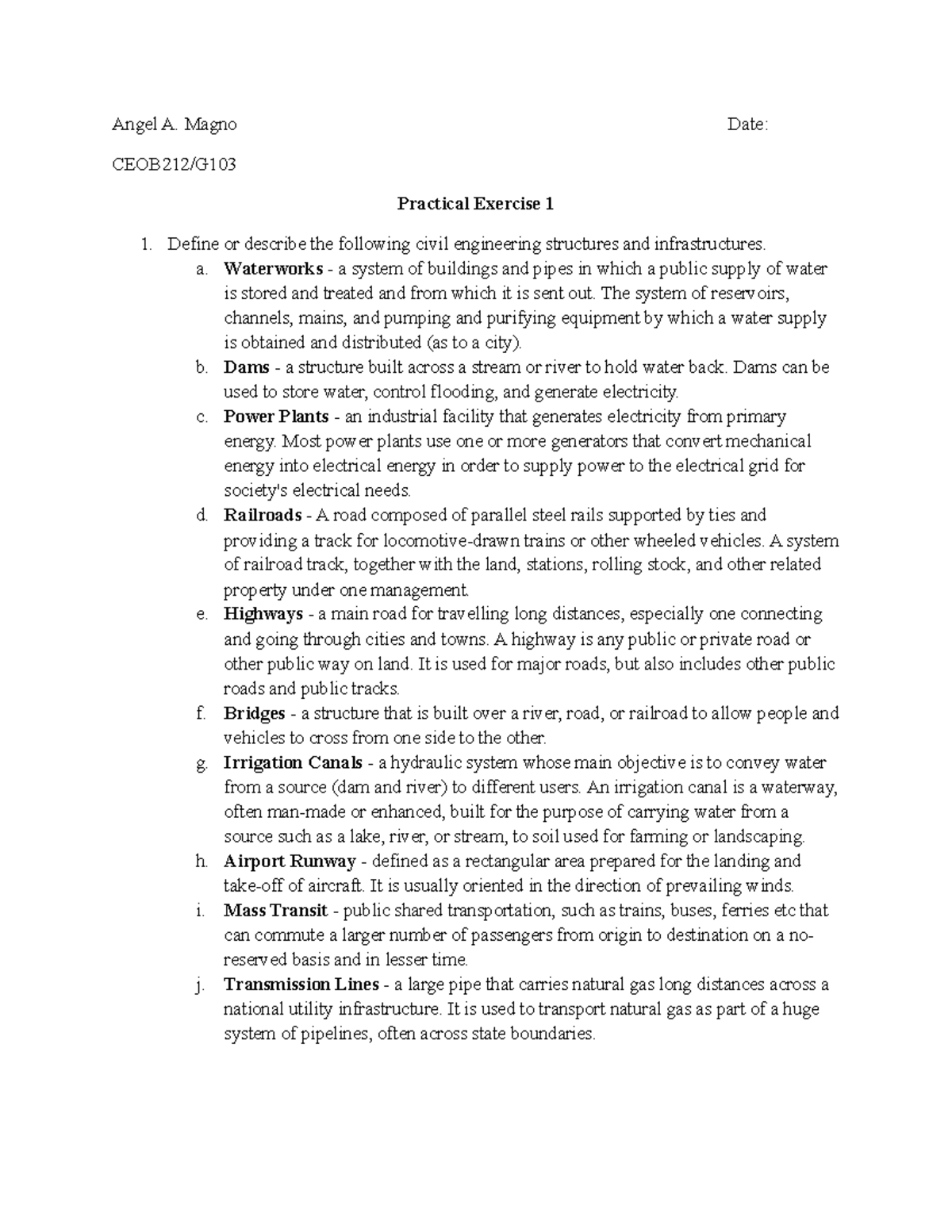 Practical Exercise 1 - engineering - Angel A. Magno Date: CEOB212/G Practical Exercise 1 1 ...