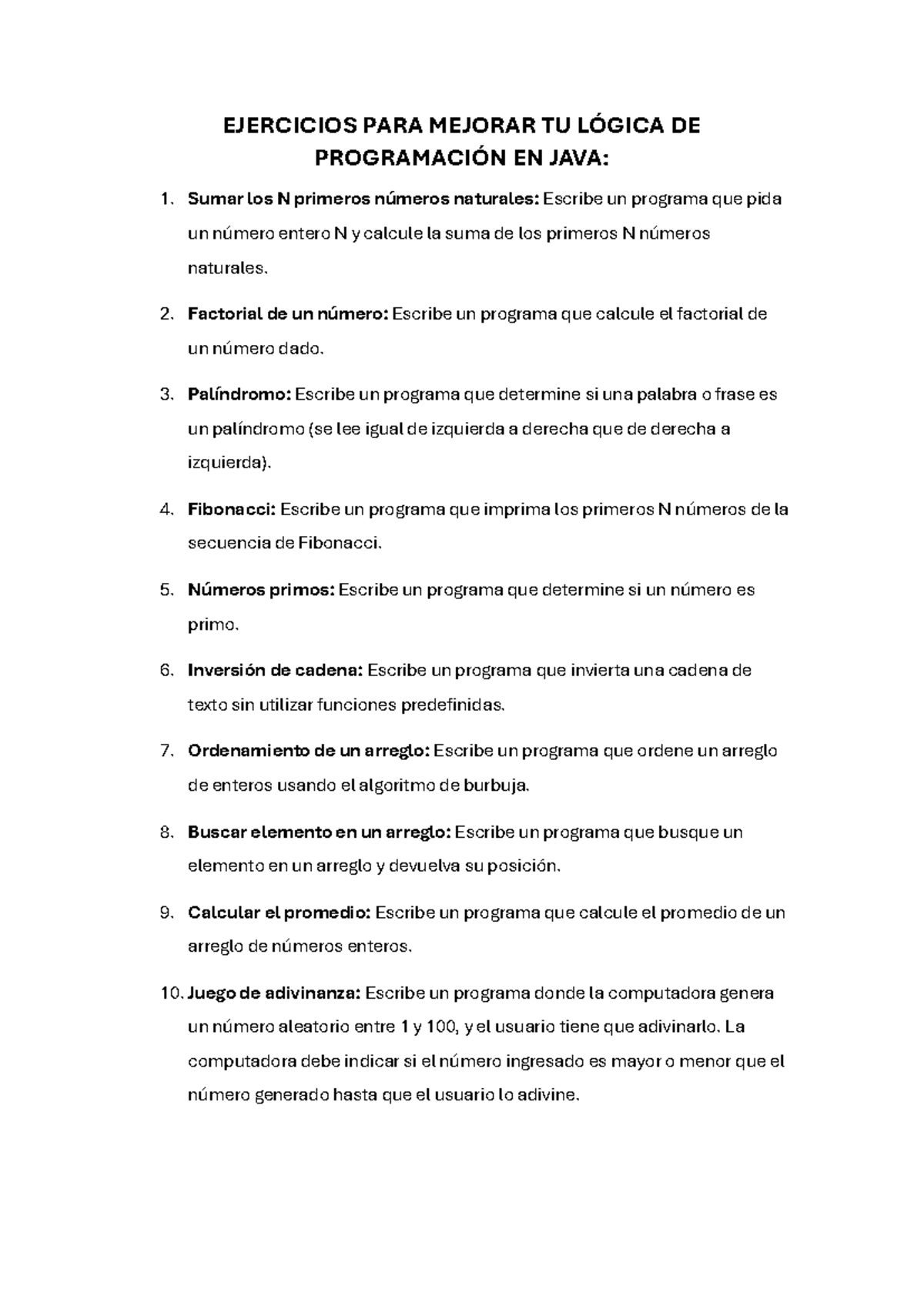 Ejercicios PARA Mejorar TU Lógica DE Programación EN JAVA - EJERCICIOS PARA MEJORAR TU LÓGICA DE ...
