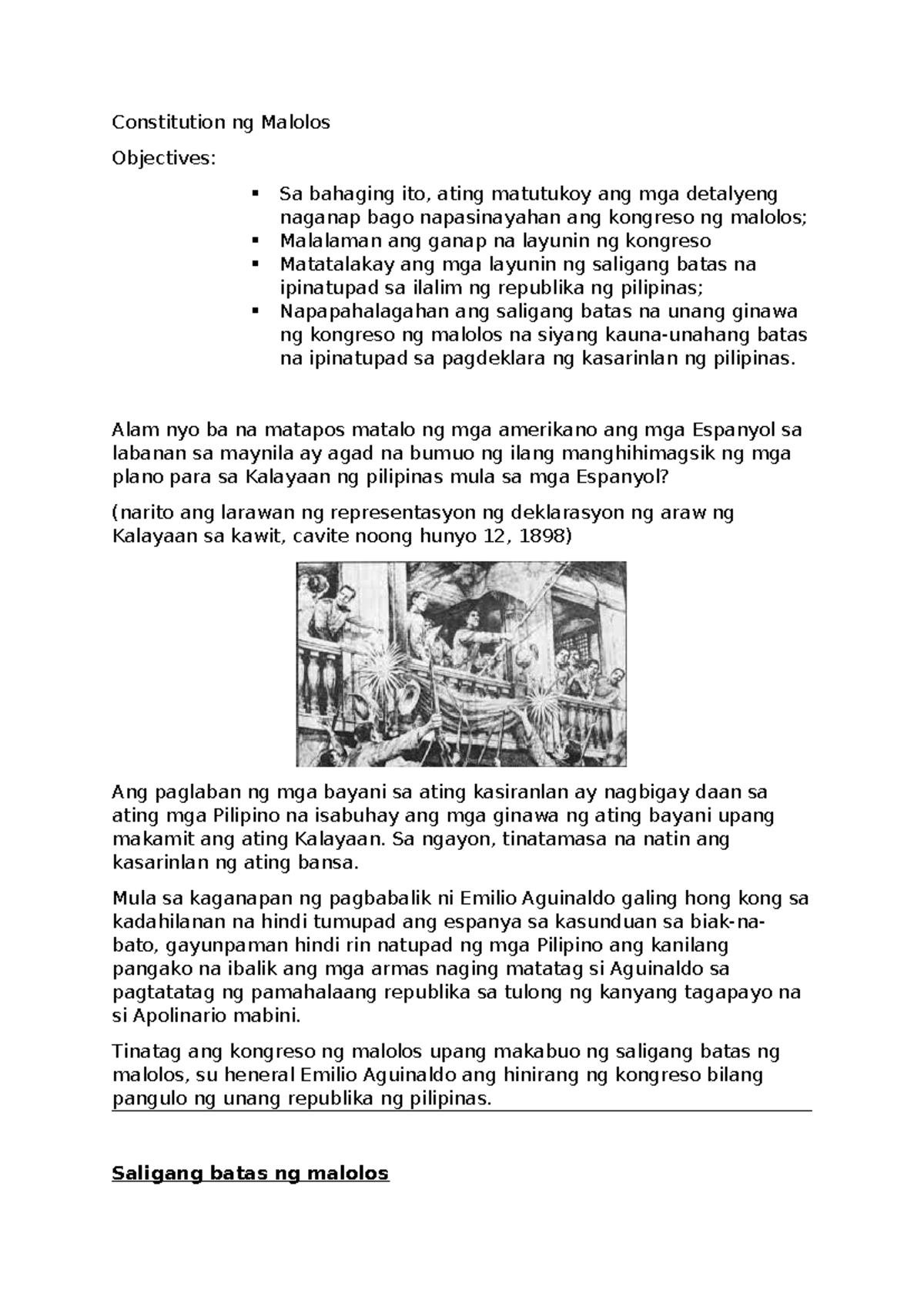 Constitution ng Malolos - Constitution ng Malolos Objectives: Sa ...